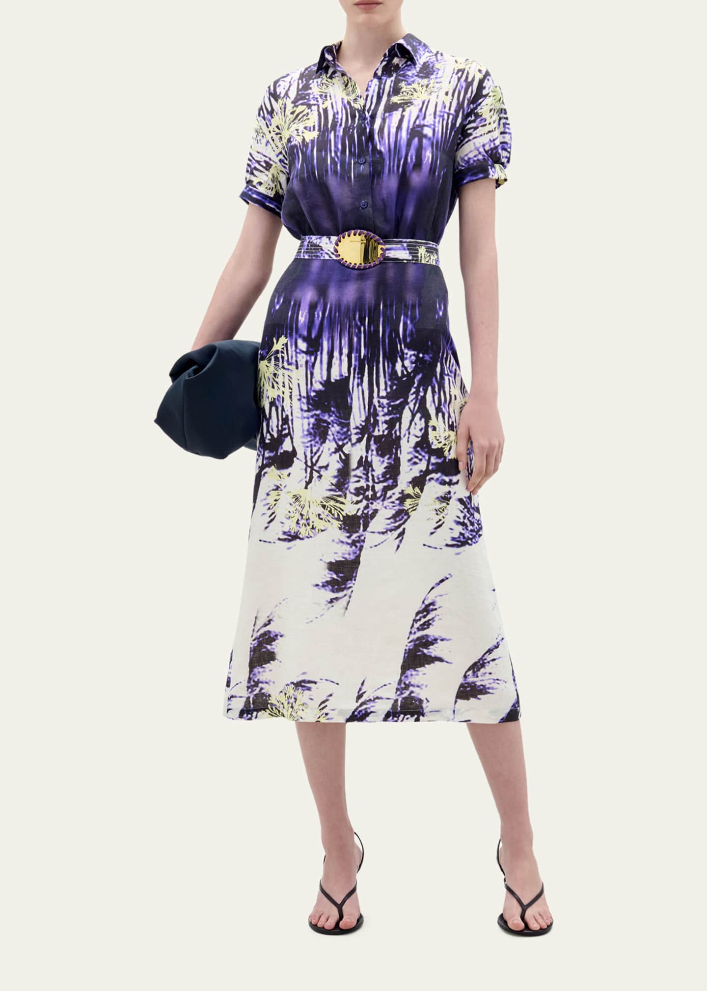 Silvia Tcherassi Lee Abstract-Print Short-Sleeve Belted Midi Shirtdress ...