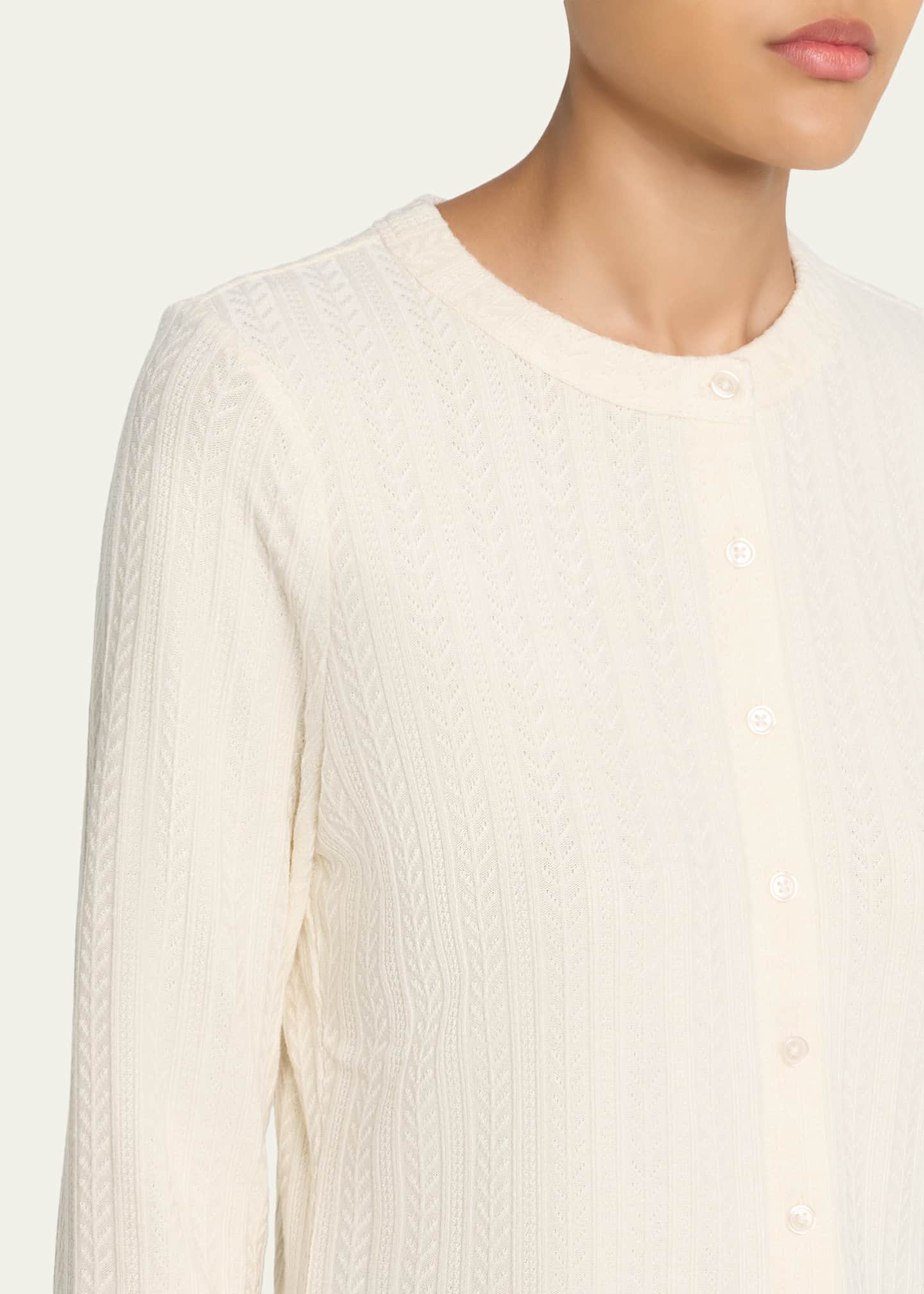 Veronica Beard Lira Pointelle Crewneck Cardigan - Bergdorf Goodman