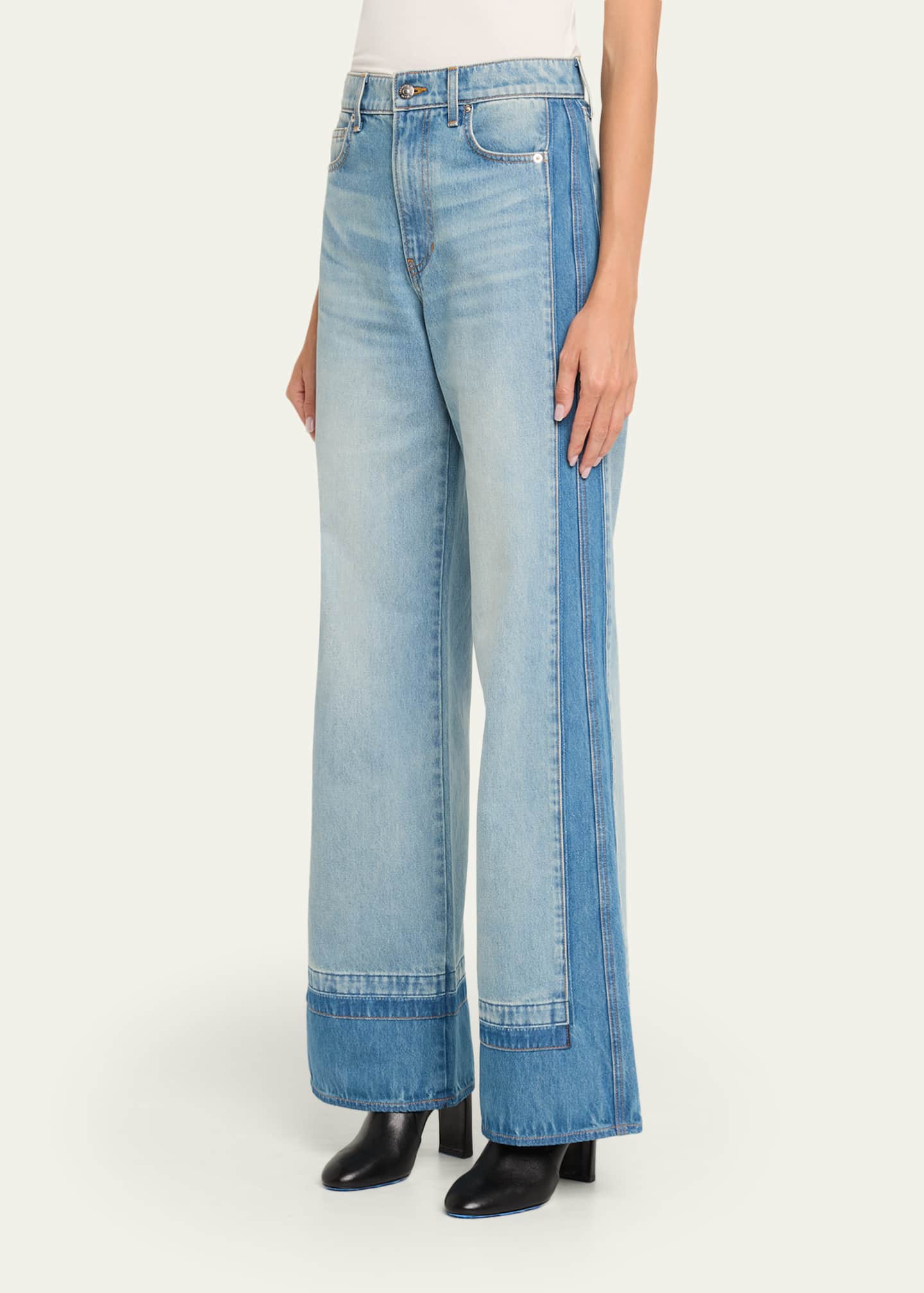 Veronica Beard Taylor Color-Block Wide-Leg Jeans - Bergdorf Goodman