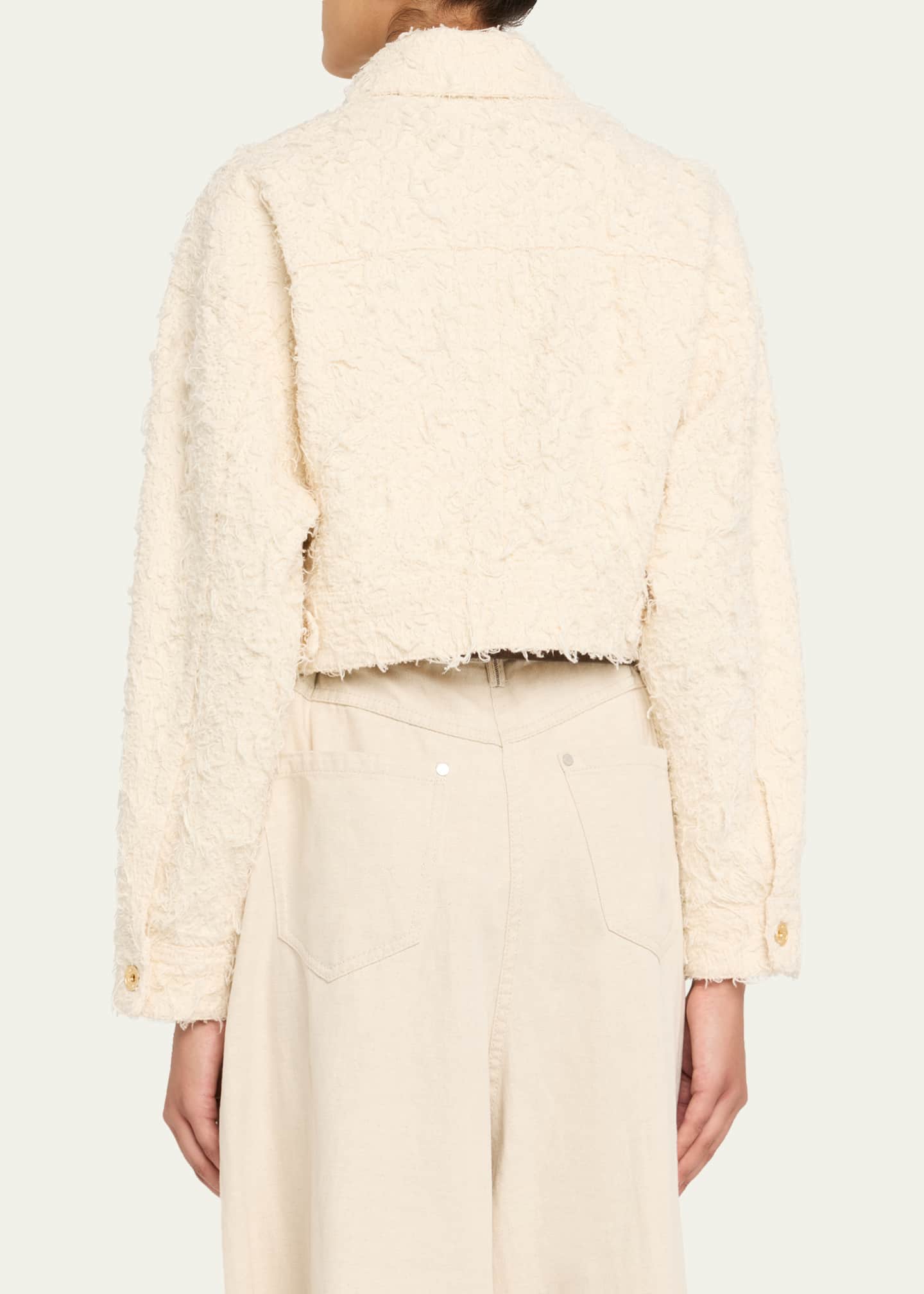 Brunello Cucinelli Summer Fuzzy Cotton Bull Cropped Denim Jacket ...