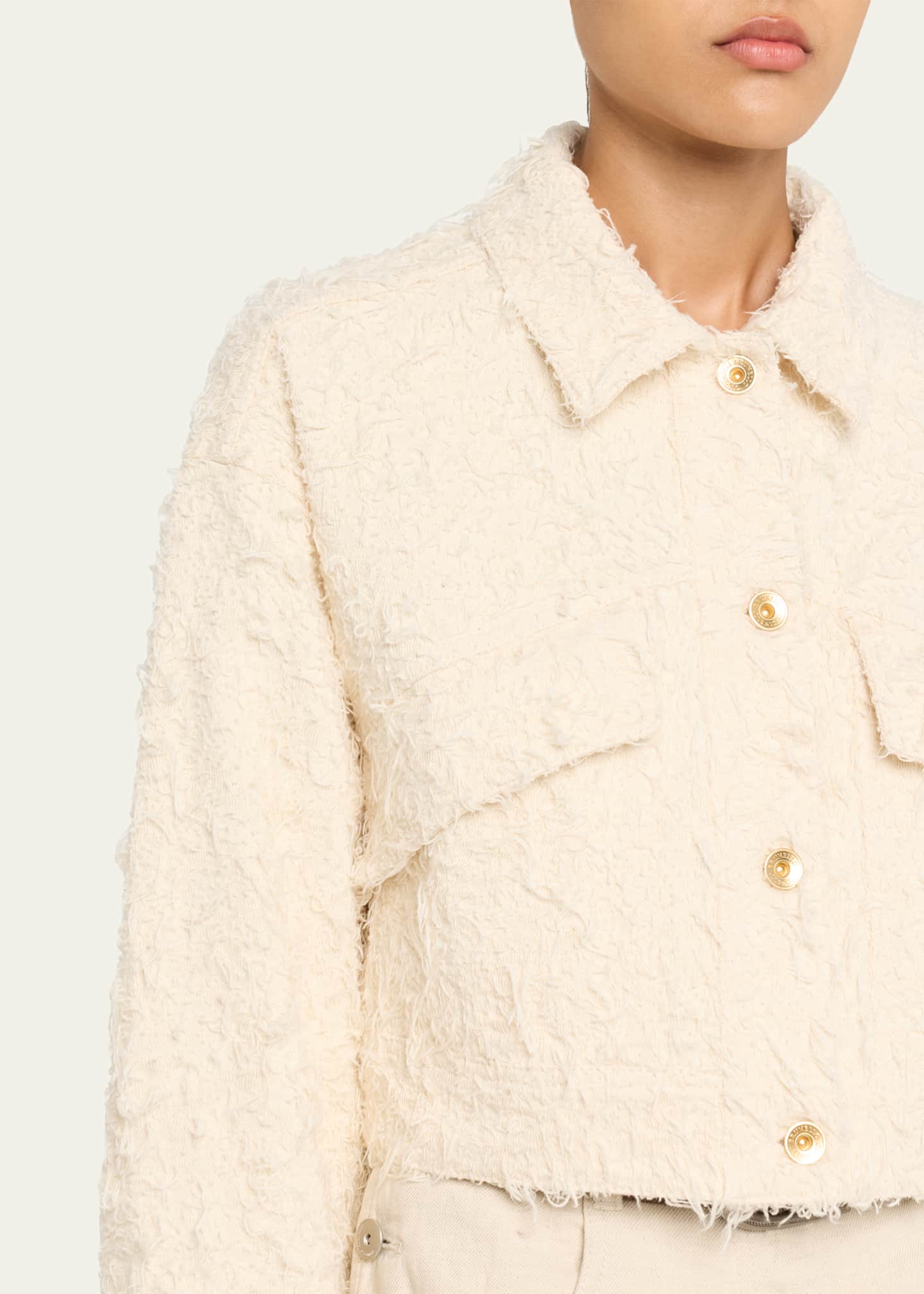 Brunello Cucinelli Summer Fuzzy Cotton Bull Cropped Denim Jacket ...