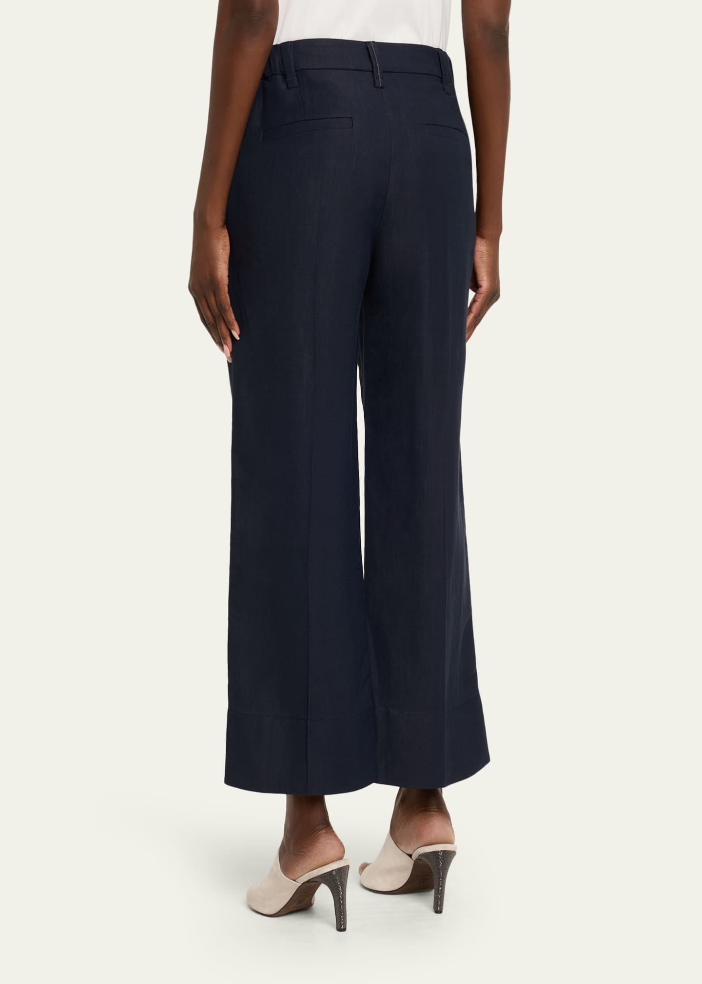 Brunello Cucinelli Linen Twill Wide-Leg Crop Cigarette Pants - Bergdorf ...