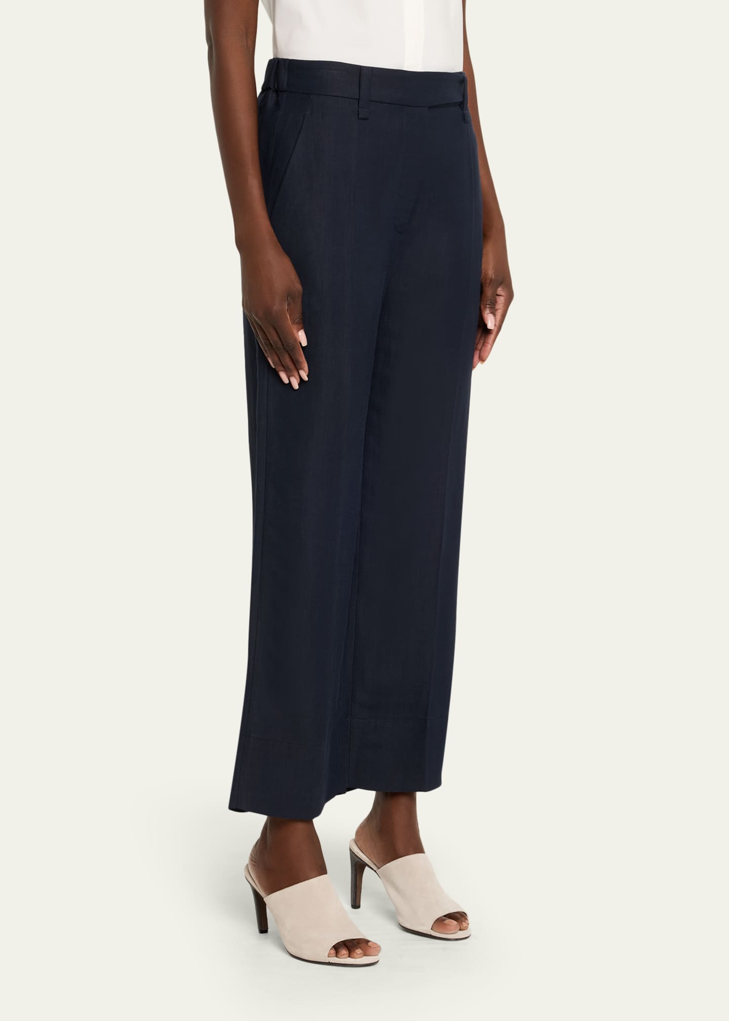 Brunello Cucinelli Linen Twill Wide-Leg Crop Cigarette Pants - Bergdorf ...