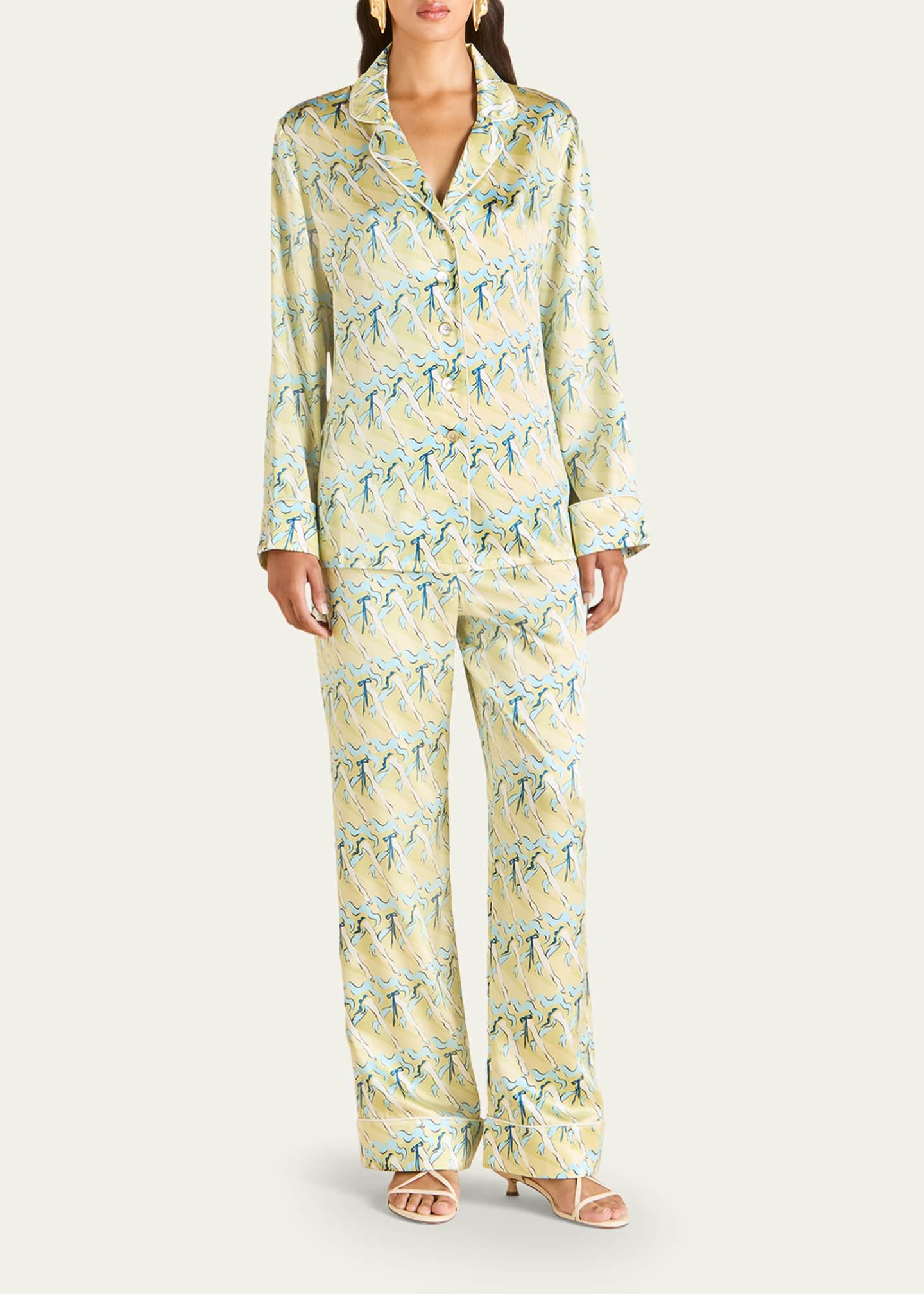 Olivia von Halle Lila Loulou Printed Silk Satin Pajama Set - Bergdorf ...