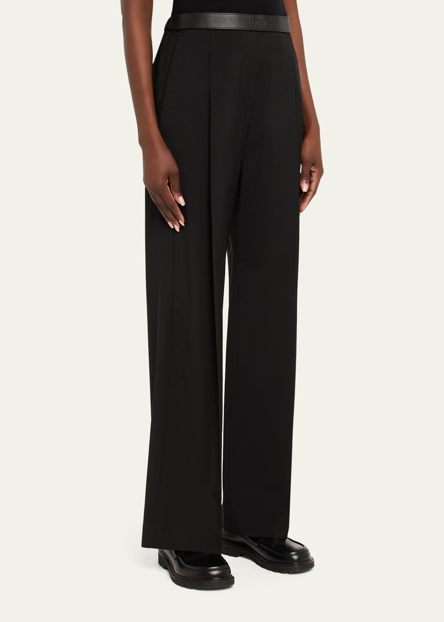Loewe Leather Logo-Band Straight-Leg Tailored Trousers - Bergdorf Goodman
