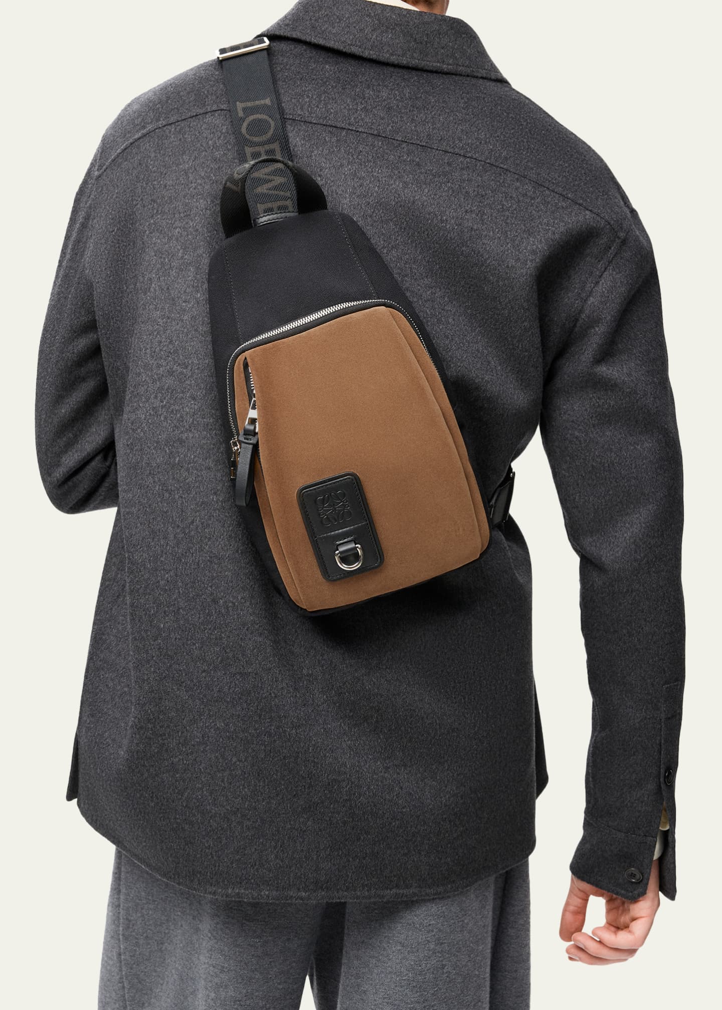 Loewe Men's Flex Canvas and Suede Sling Bag - Bergdorf Goodman