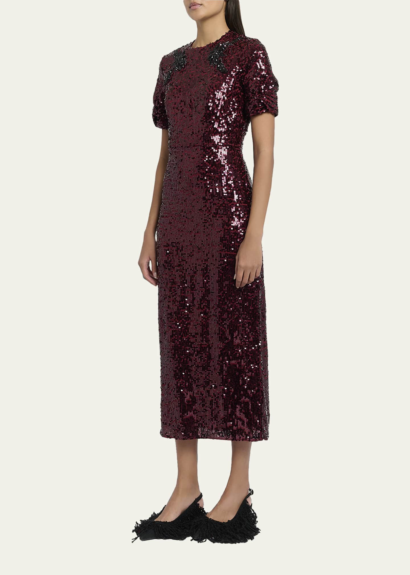 Erdem Twisted Short-Sleeve Sequined Midi Dress - Bergdorf Goodman