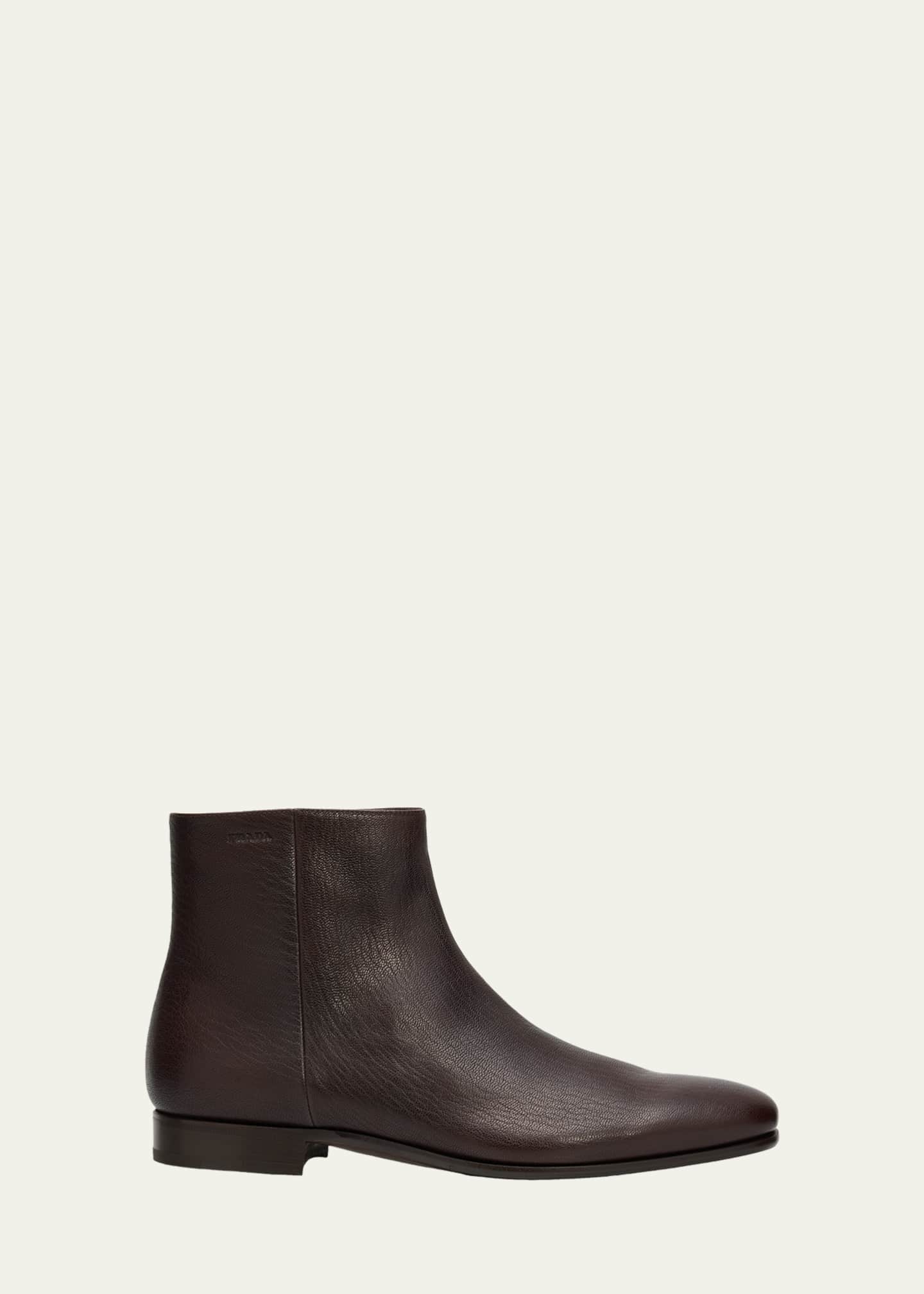 Prada Men's Leather Embossed-Logo Zipped Ankle Boots - Bergdorf Goodman