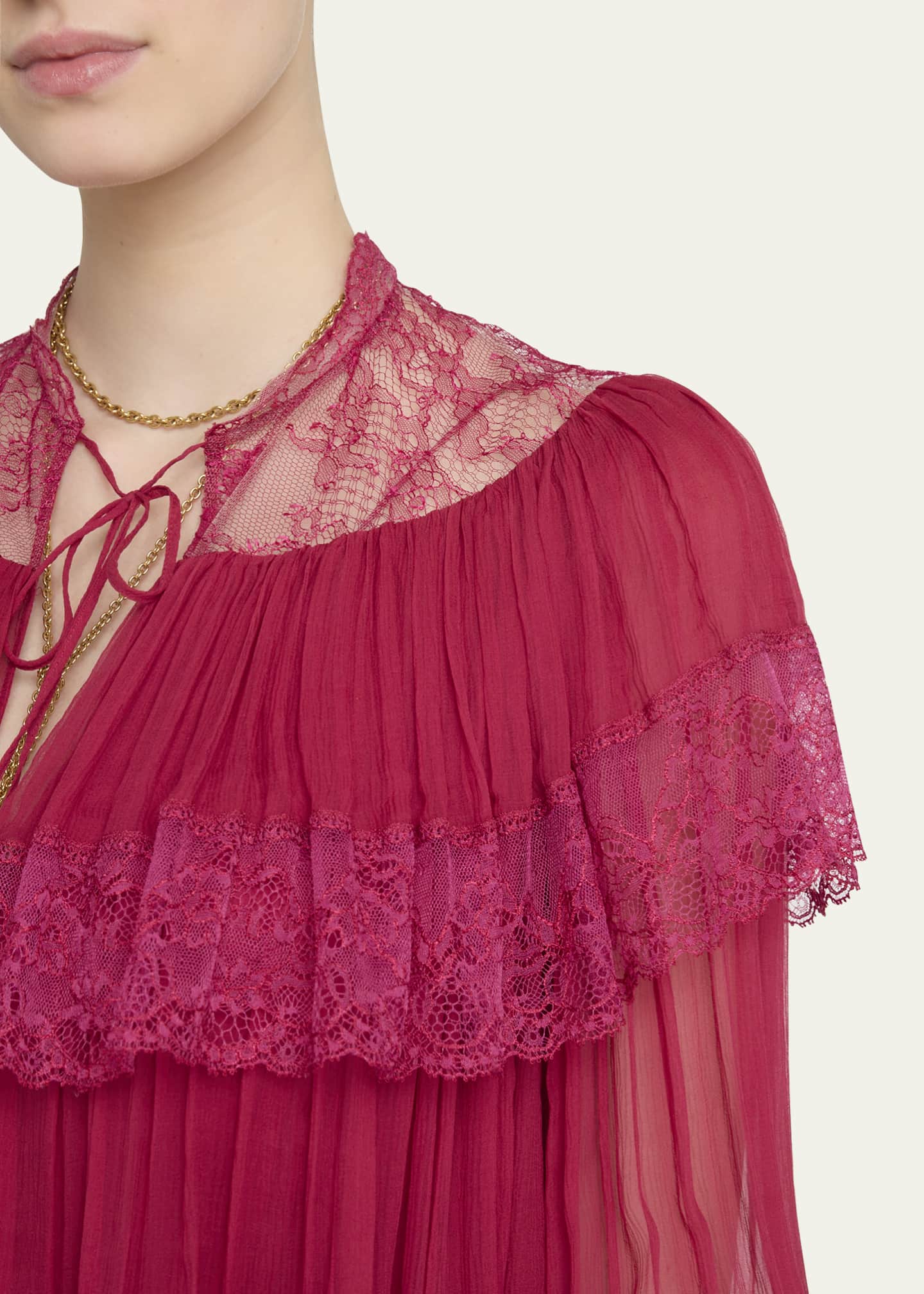 Chloe Tiered Lace Ruffle Silk Mousseline Gown - Bergdorf Goodman