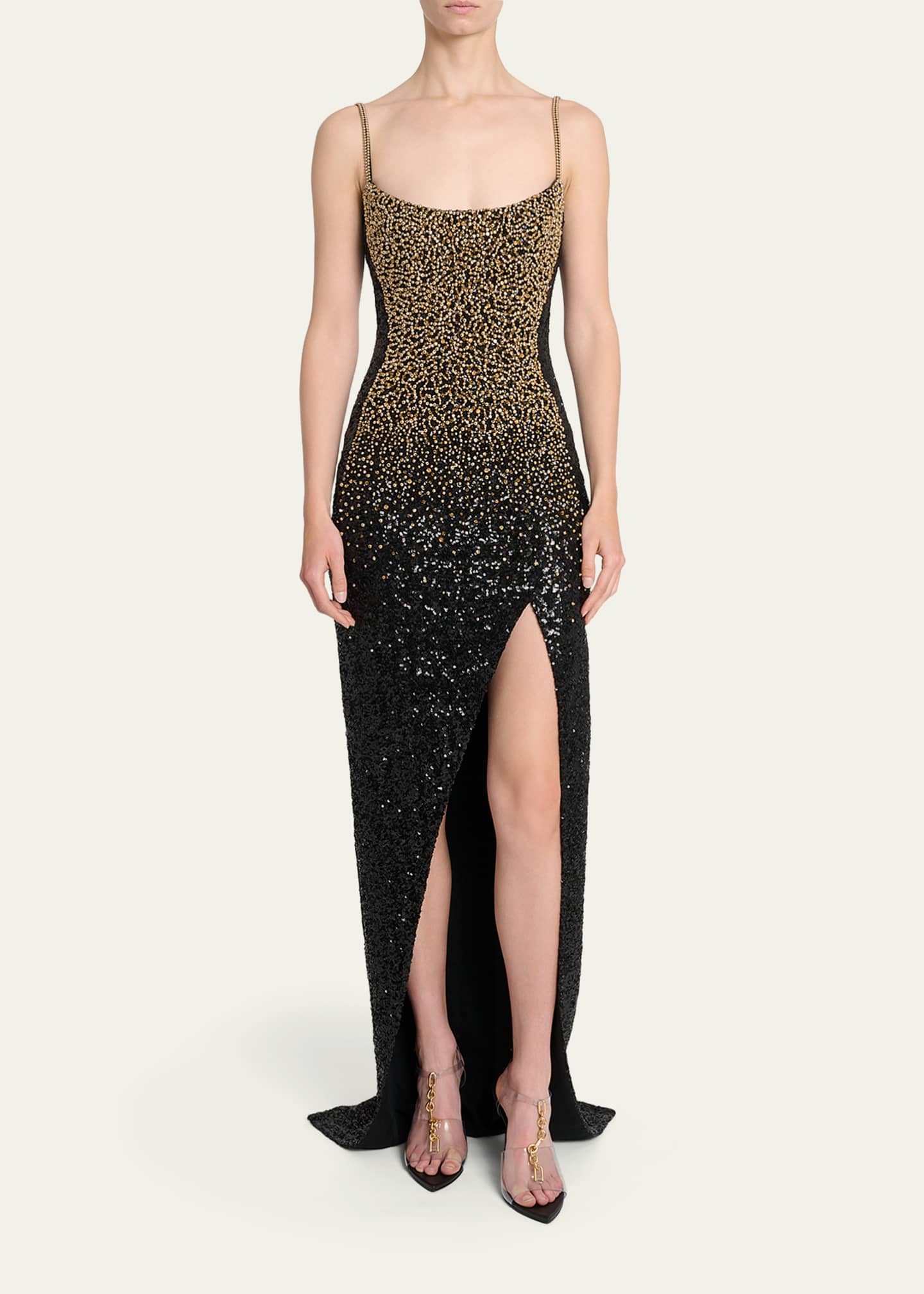 Balmain Dragrade Crystal Sequined Slit Gown - Bergdorf Goodman