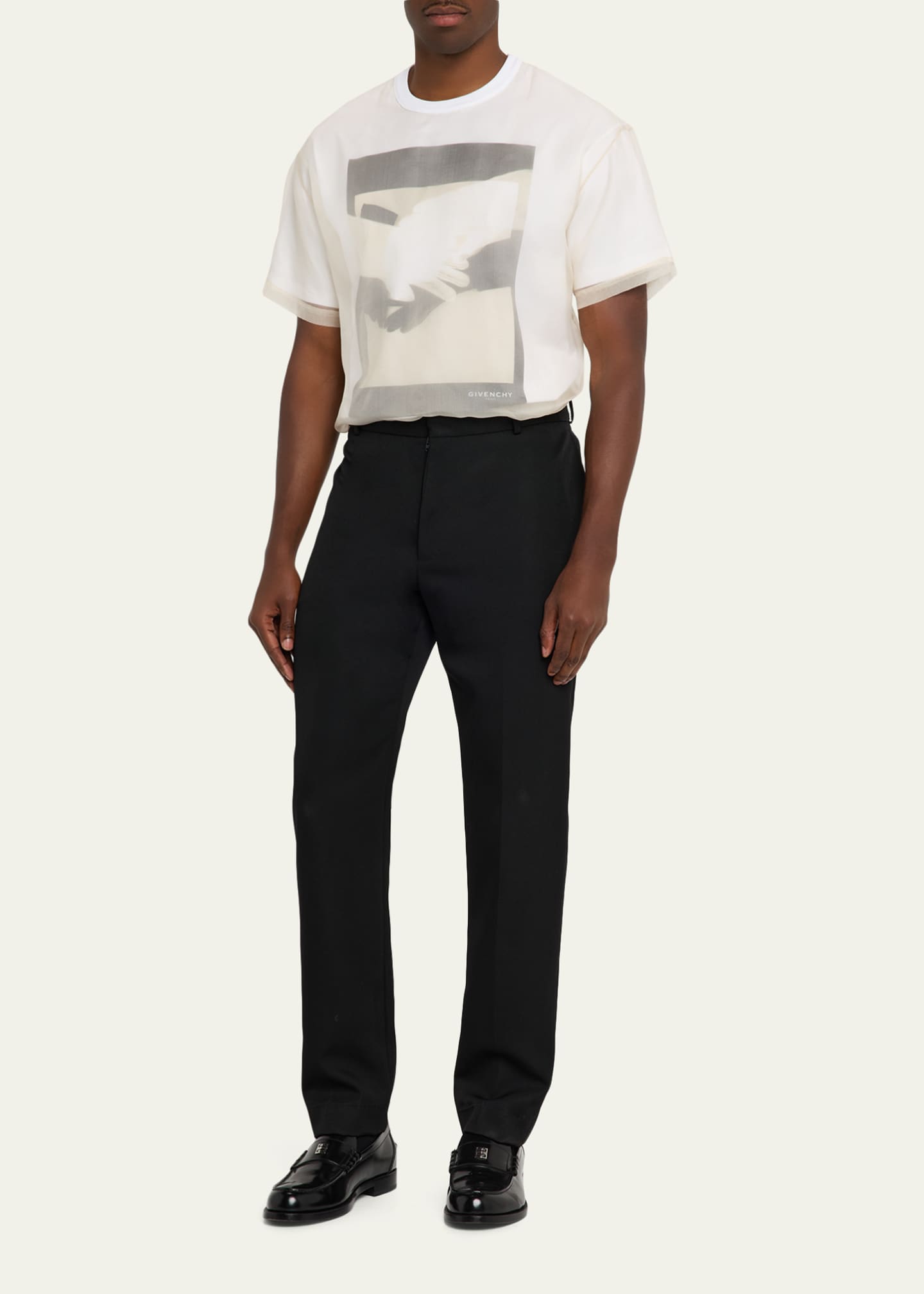 Givenchy Men's Layered Cotton and Organza T-Shirt with Surrealism Print ...