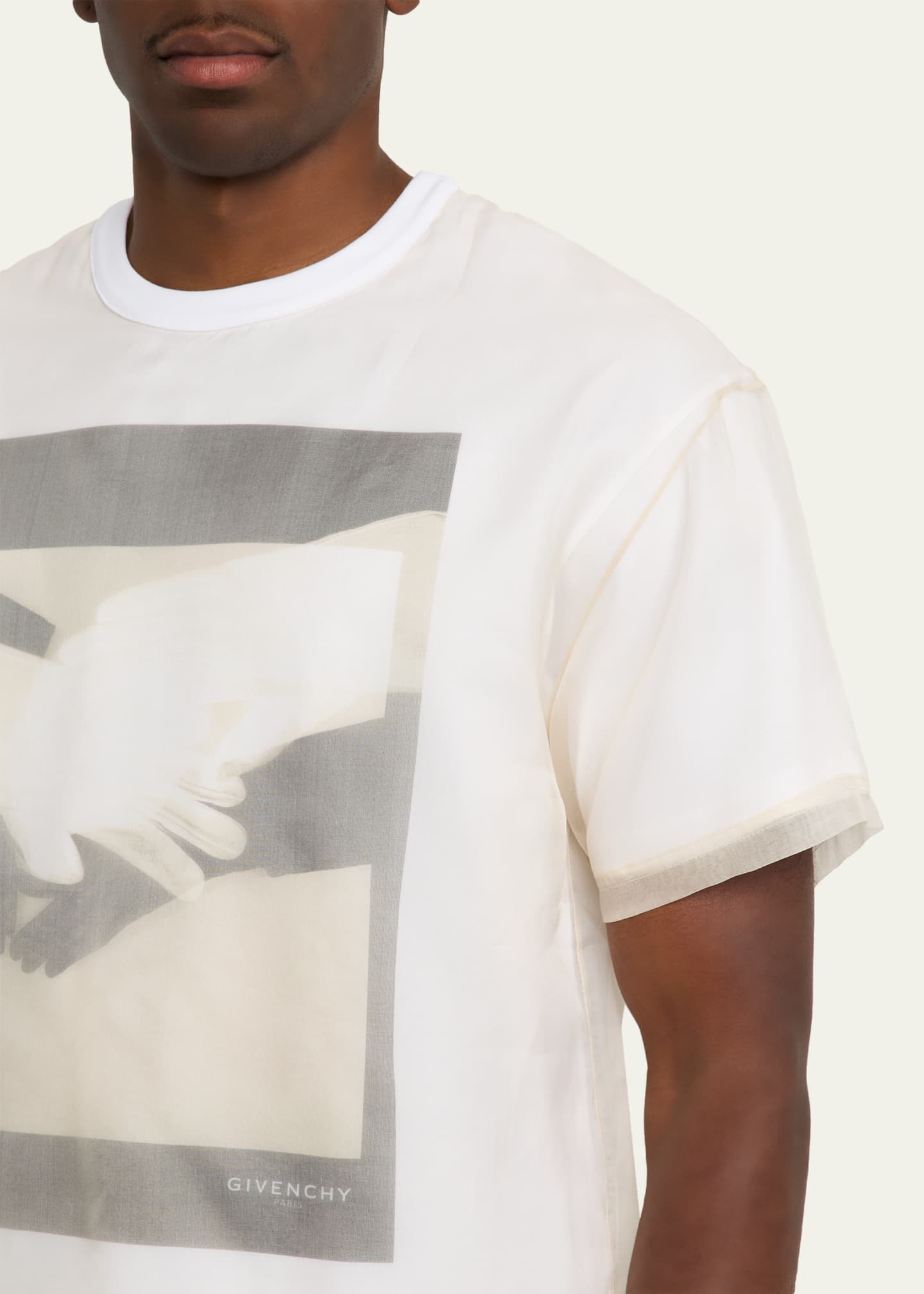 Givenchy Men's Layered Cotton and Organza T-Shirt with Surrealism Print ...