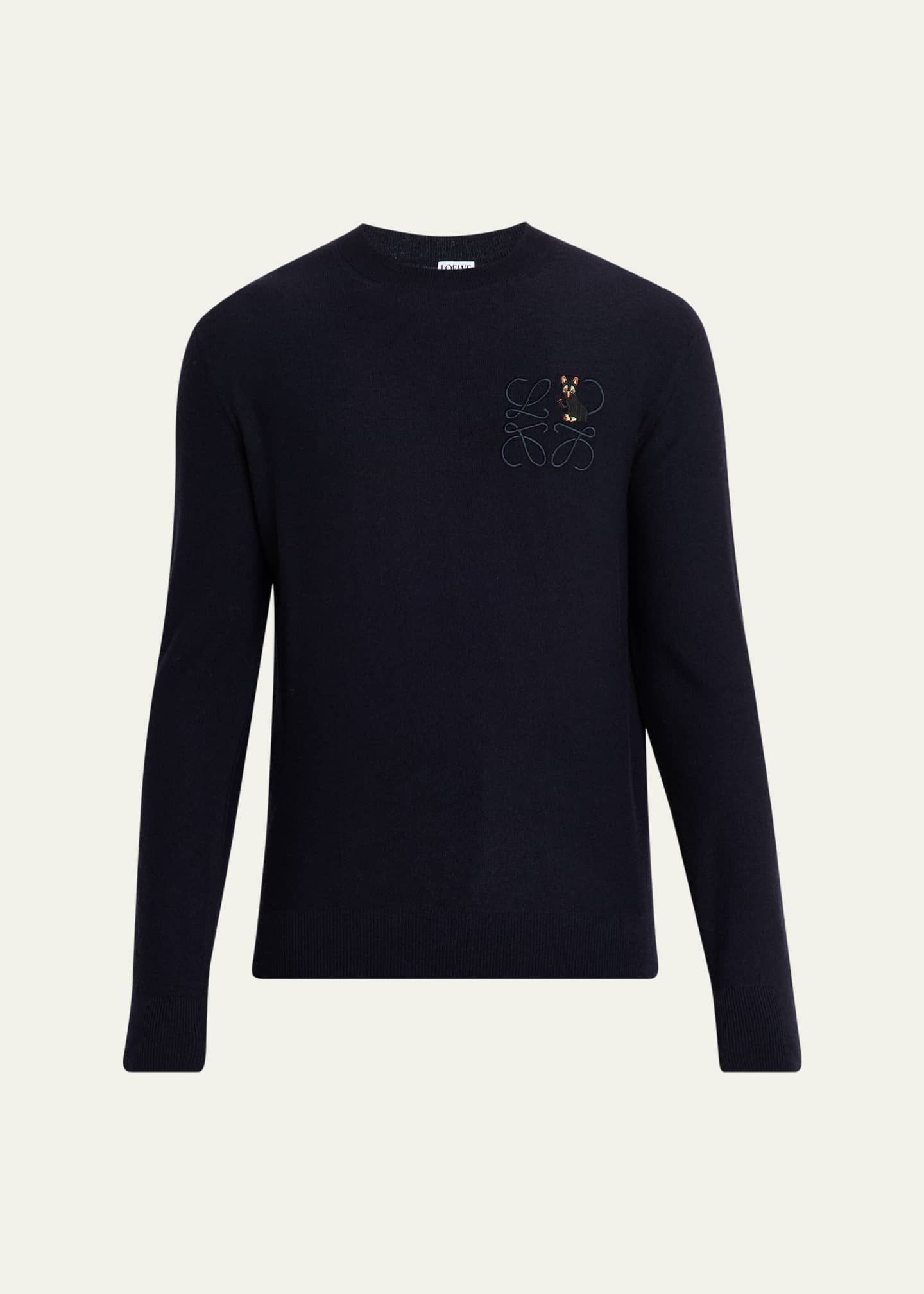 Loewe Men's Futurist Cat Anagram Wool Crewneck Sweater - Bergdorf Goodman