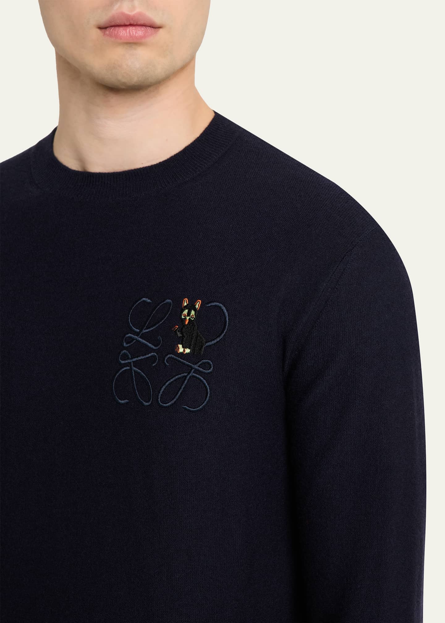 Loewe Men's Futurist Cat Anagram Wool Crewneck Sweater - Bergdorf Goodman