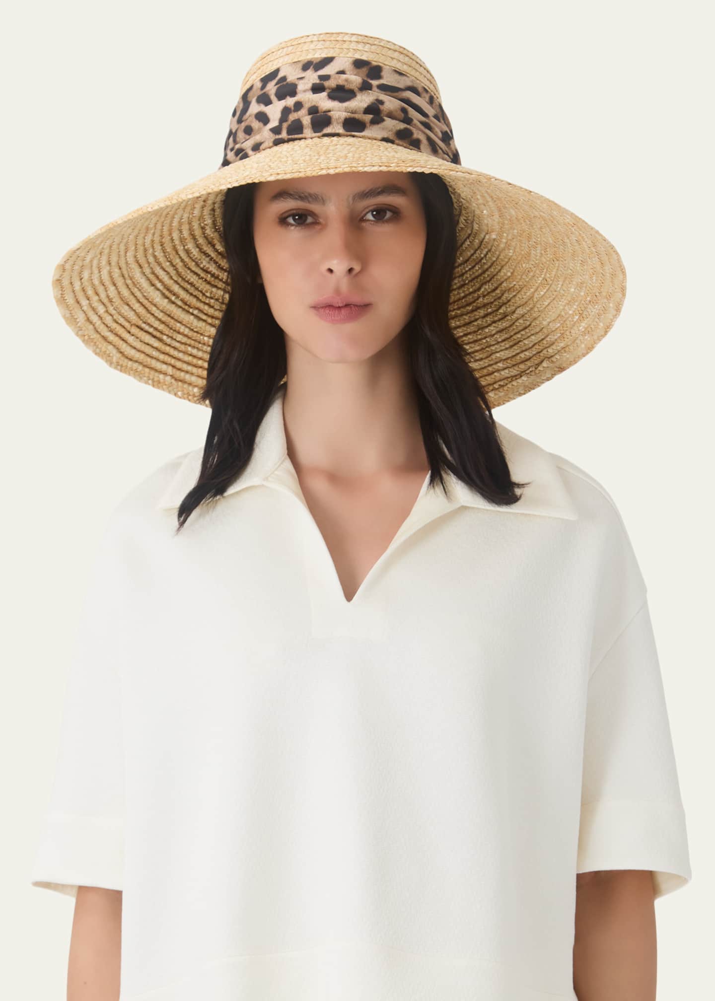Eugenia Kim Mirabel Animal-Print Bow Straw Hat - Bergdorf Goodman