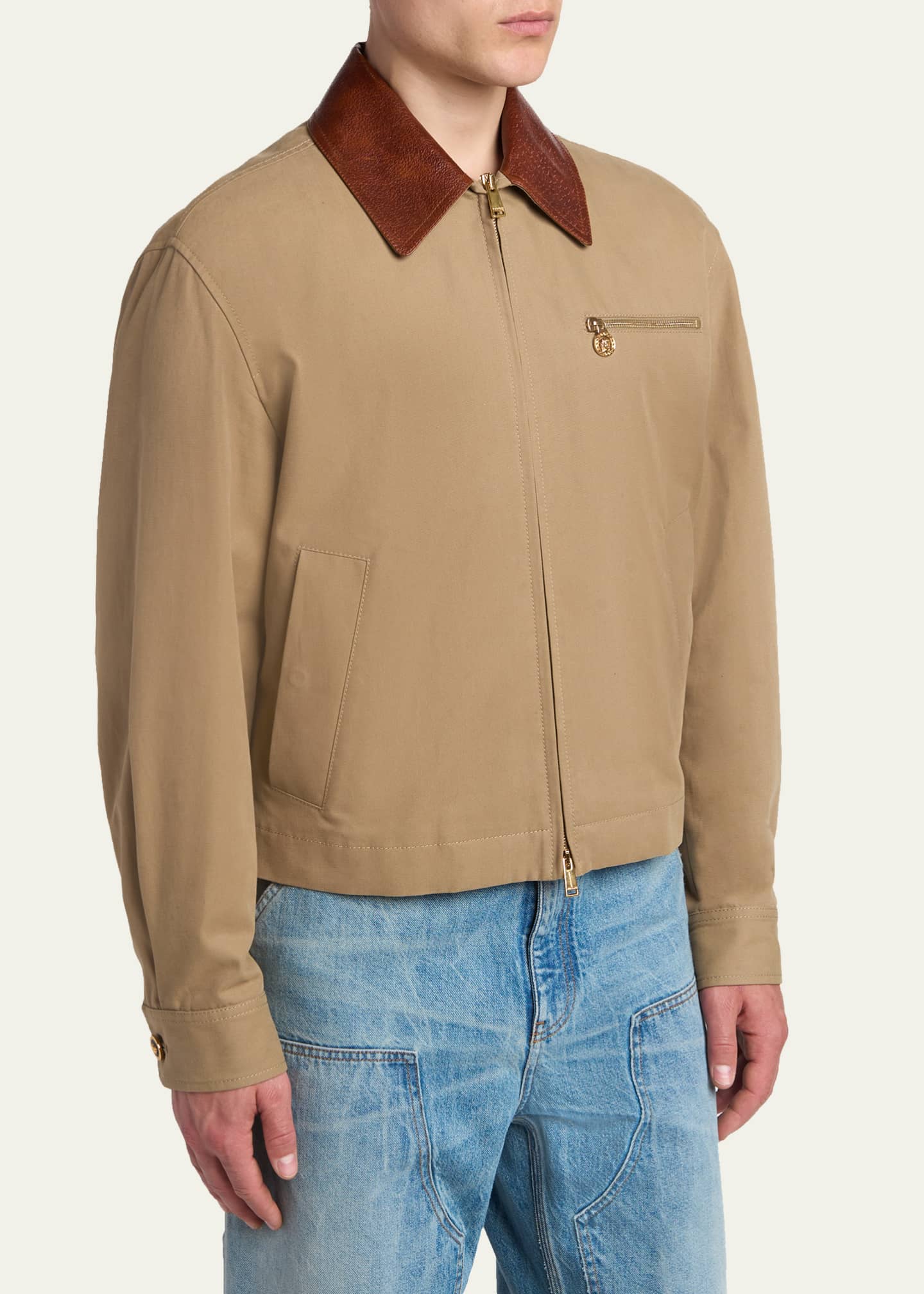 Versace Men's Leather Collar Blouson Jacket - Bergdorf Goodman