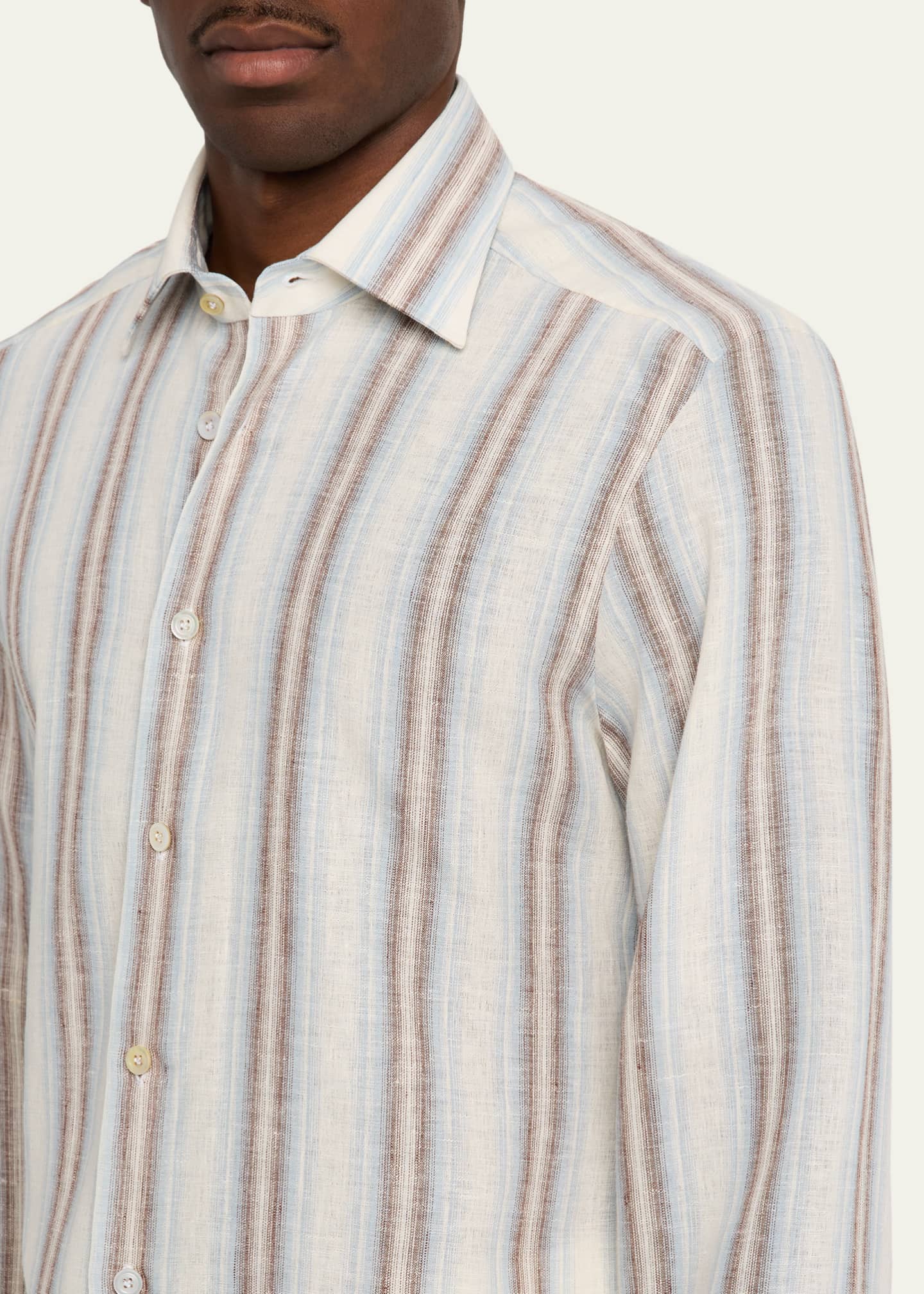 Kiton Men's Linen Blend Wide Stripe Button-Down Shirt - Bergdorf Goodman