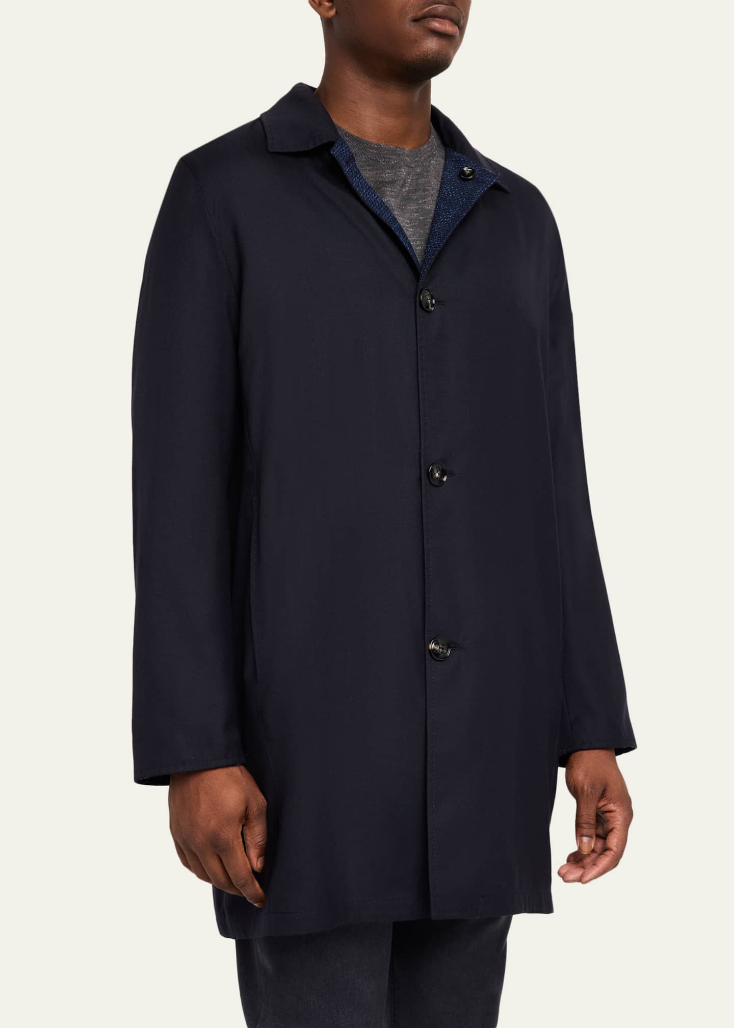 Kiton Men's Wool and Silk Birdseye Reversible Raincoat - Bergdorf Goodman