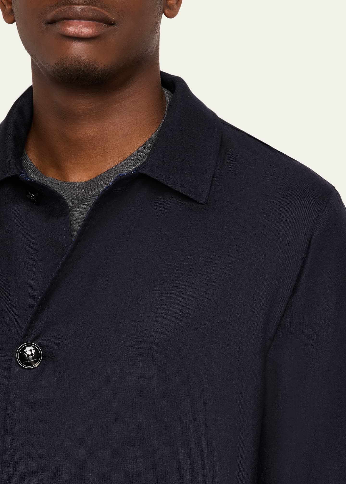 Kiton Men's Wool and Silk Birdseye Reversible Raincoat - Bergdorf Goodman
