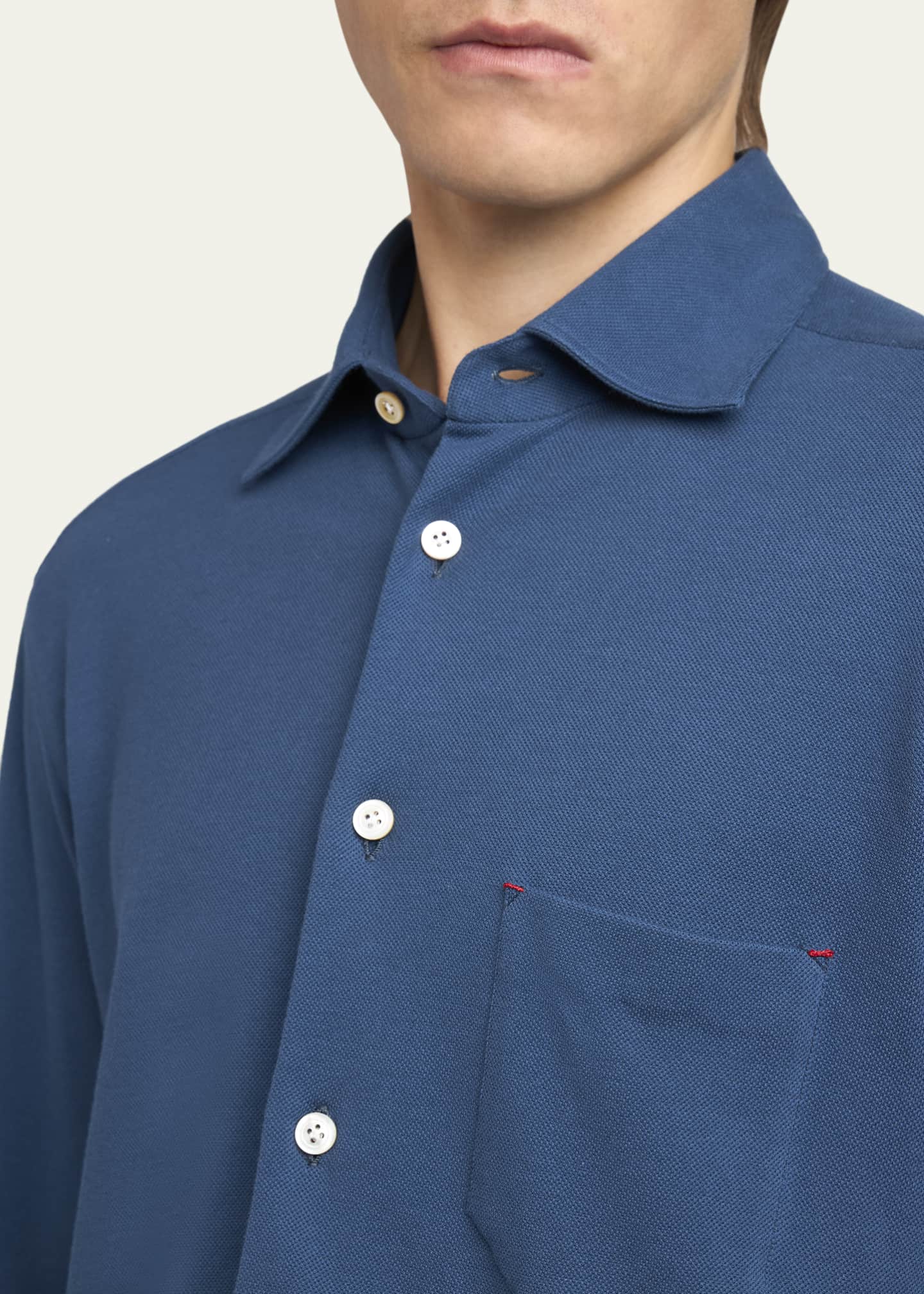 Kiton Men's Pique Button-Down Shirt with Bar Tack Pocket - Bergdorf Goodman