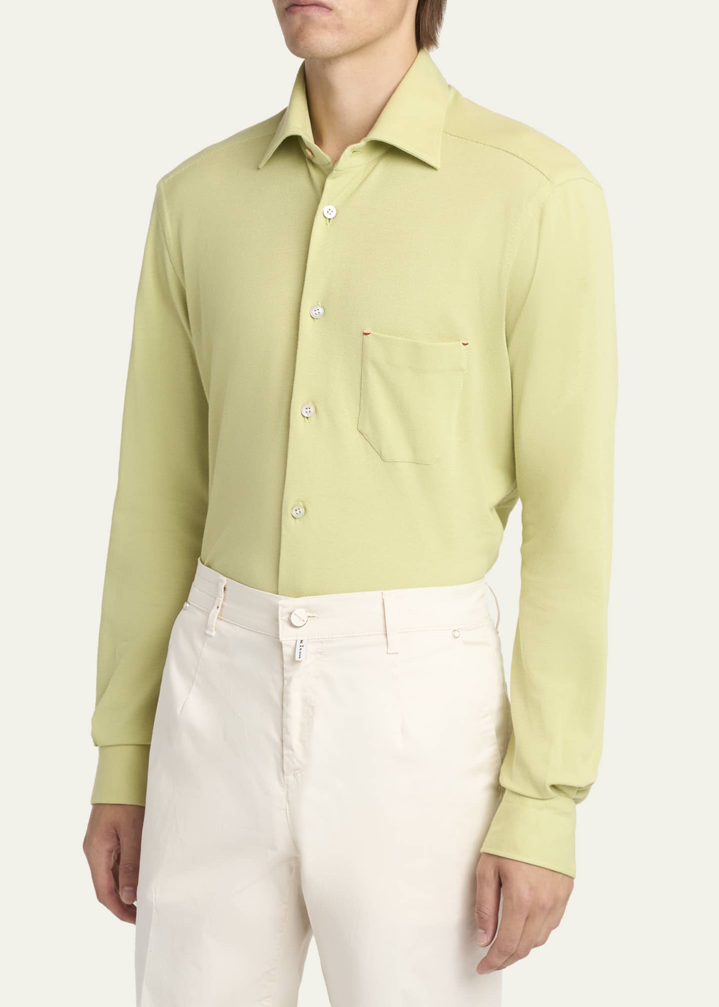 Kiton Men's Pique Button-Down Shirt with Bar Tack Pocket - Bergdorf Goodman