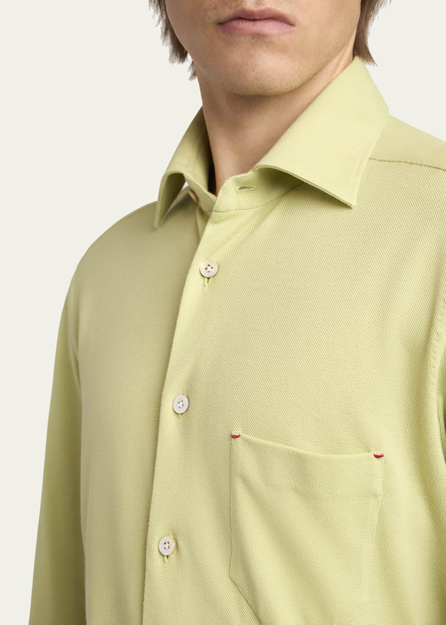 Kiton Men's Pique Button-Down Shirt with Bar Tack Pocket - Bergdorf Goodman