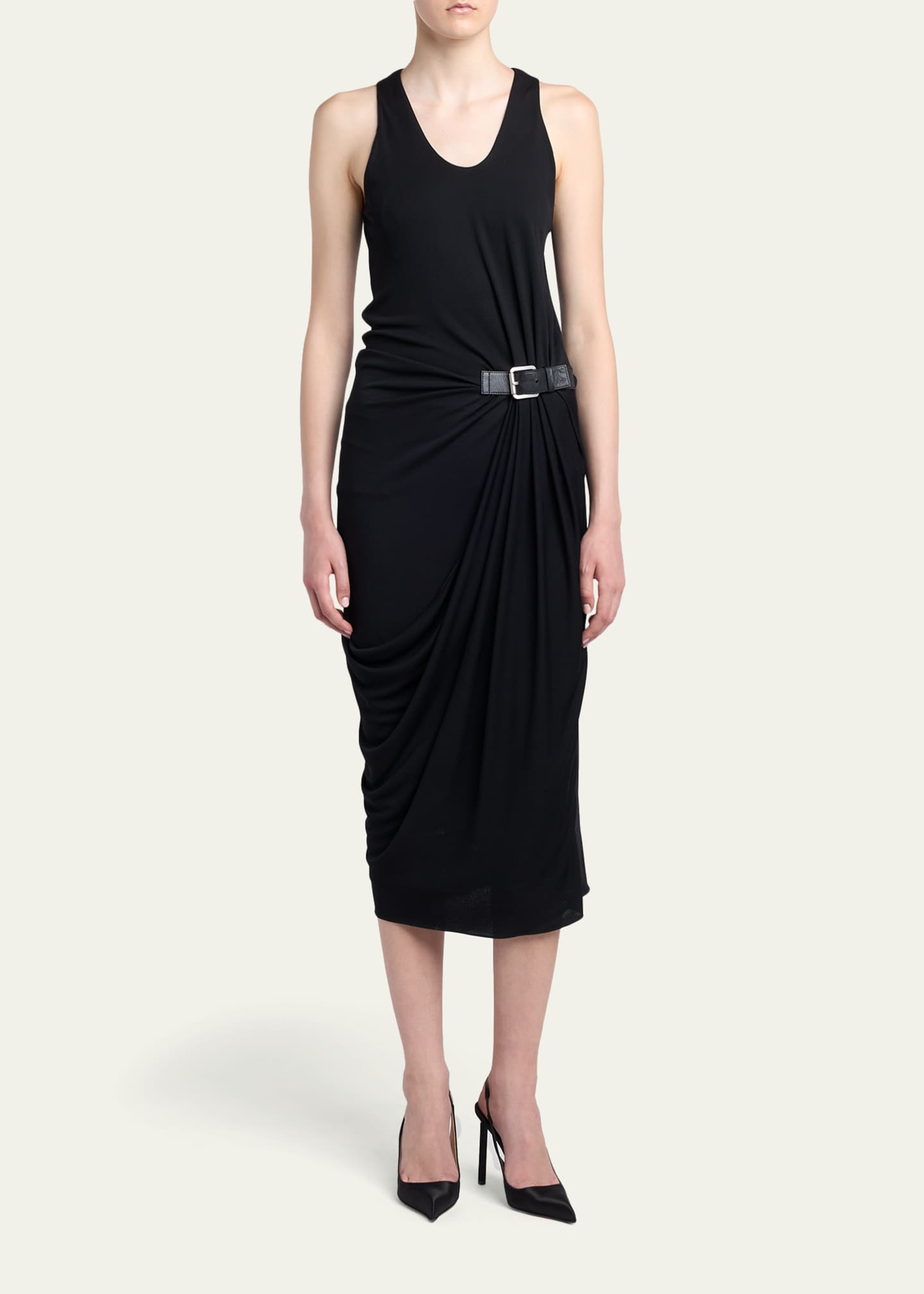 TOM FORD Buckle Gathered Crepe Jersey Sleeveless Midi Dress - Bergdorf ...
