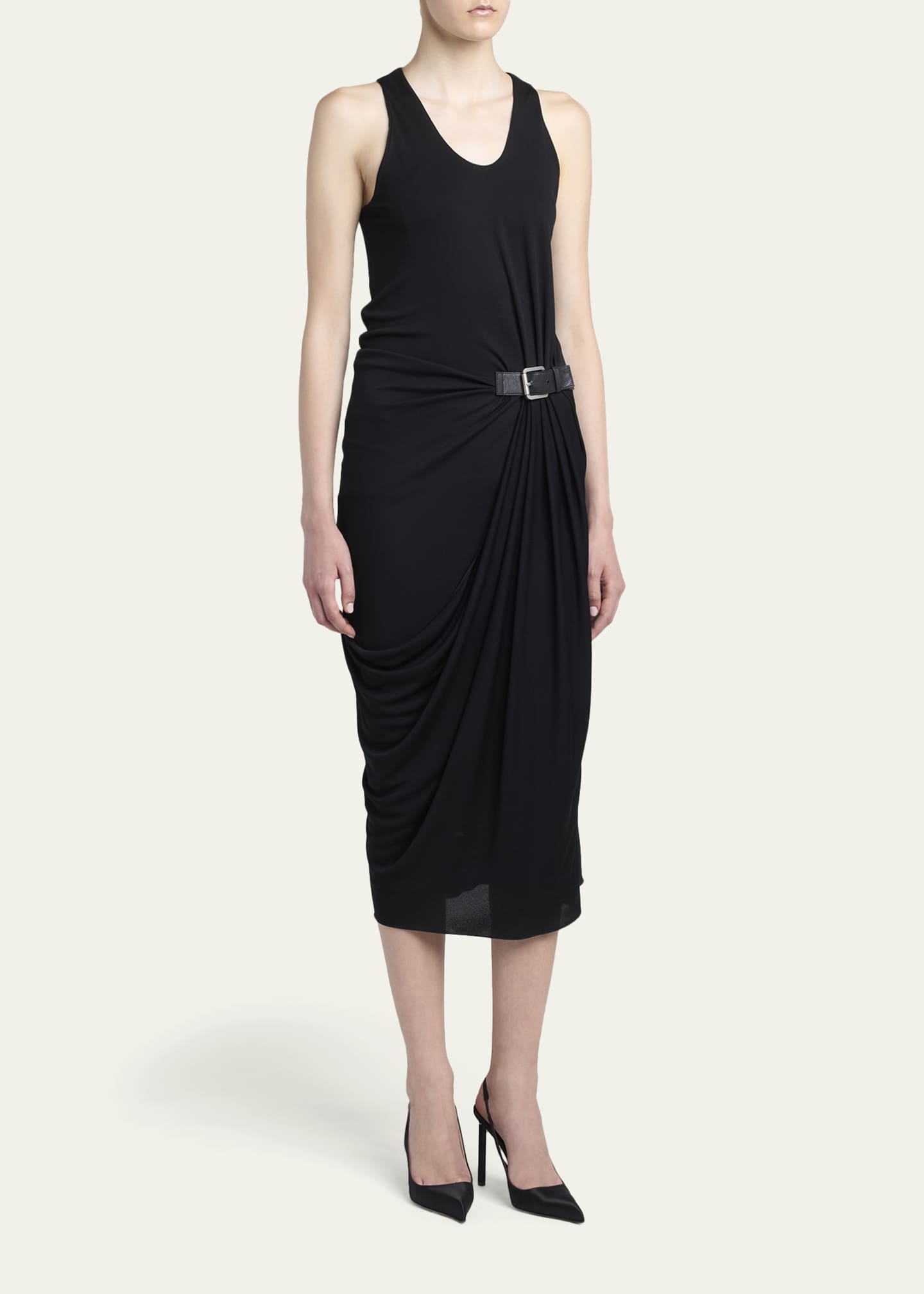 TOM FORD Buckle Gathered Crepe Jersey Sleeveless Midi Dress - Bergdorf ...