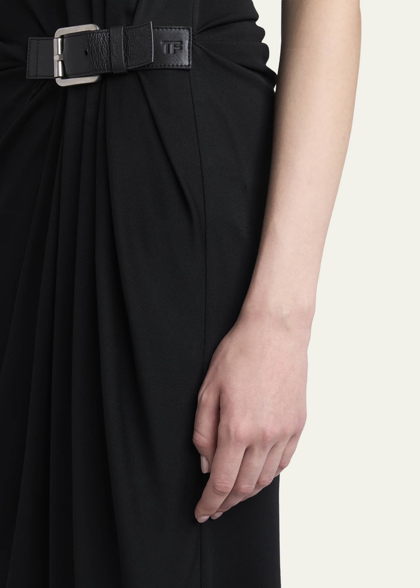 TOM FORD Buckle Gathered Crepe Jersey Sleeveless Midi Dress - Bergdorf ...