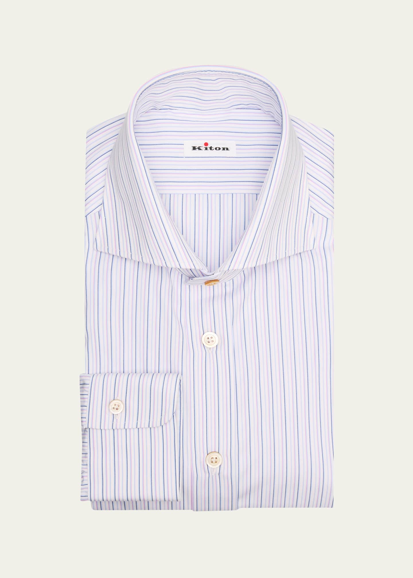 Kiton Men's Spread Collar Multi-Stripe Cotton Dress Shirt - Bergdorf ...