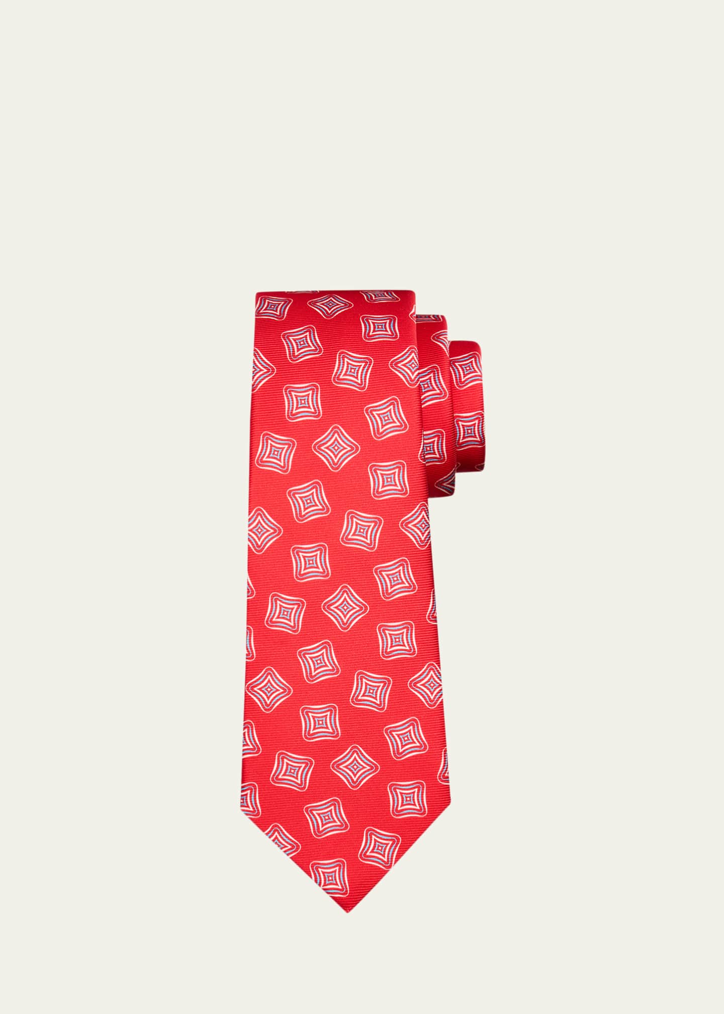 Kiton Men's Geometric Square-Print Silk 7-Fold Tie - Bergdorf Goodman