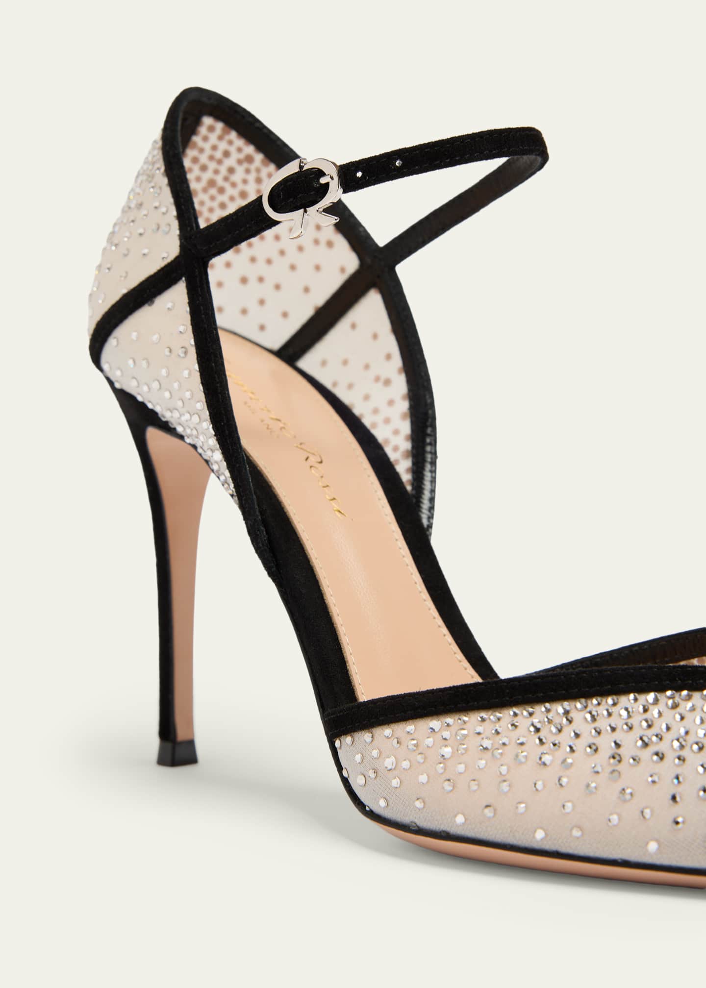 Gianvito Rossi 95mm Suede-Trimmed Crystal-Embellished Mesh Pumps ...