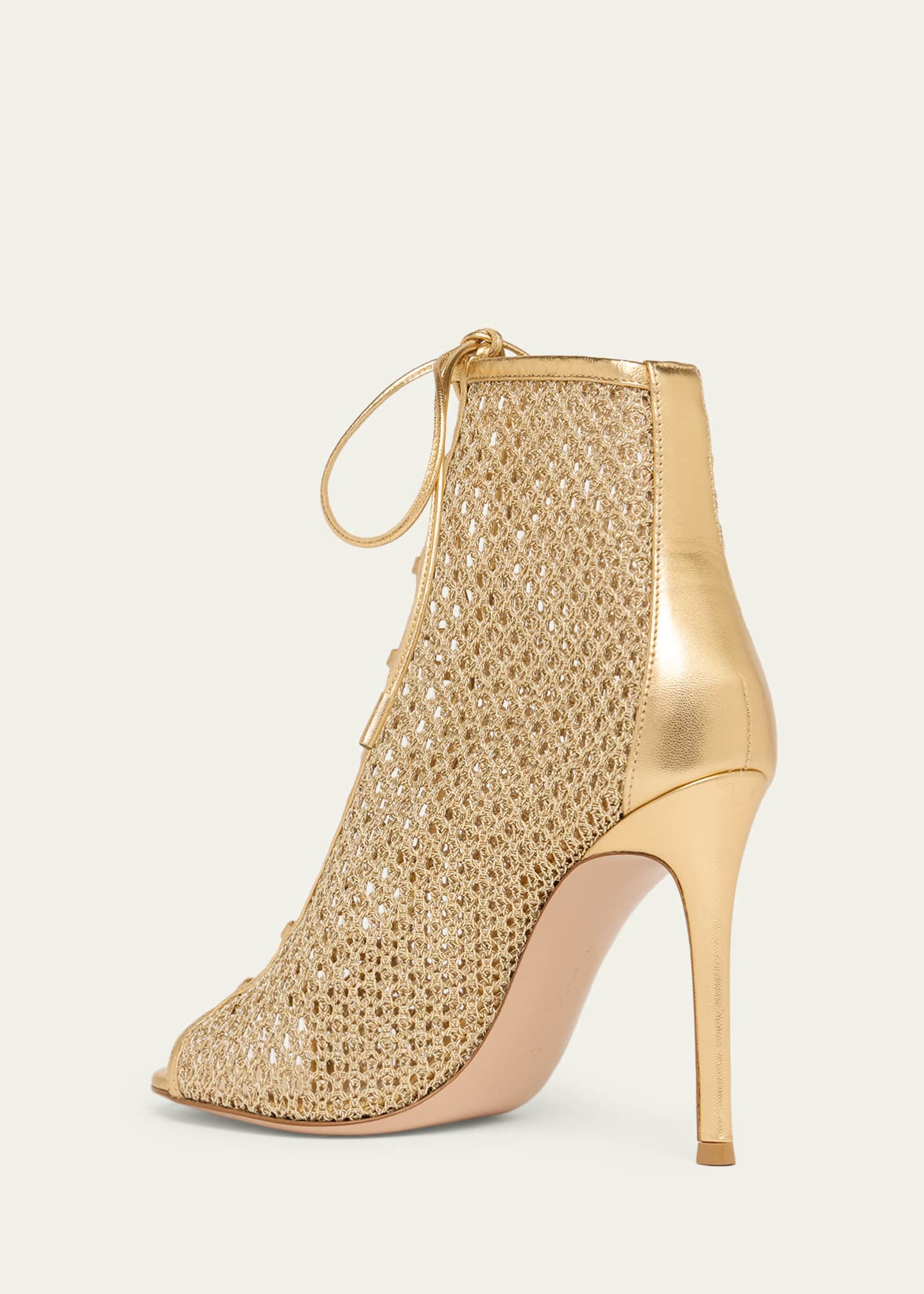 Gianvito Rossi 105mm Metallic Leather and Mesh Lace-Up Booties ...