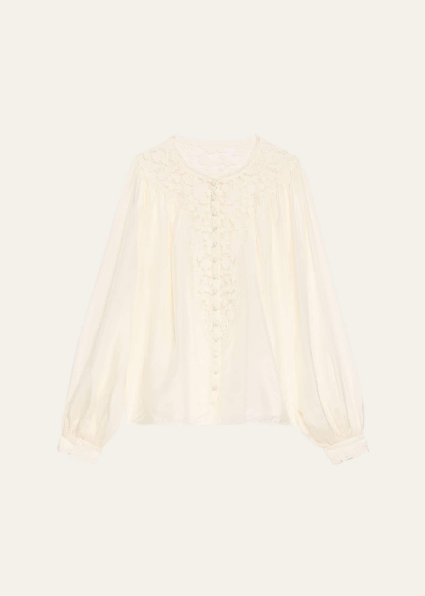 LoveShackFancy Carine Silk Lace Blouse - Bergdorf Goodman