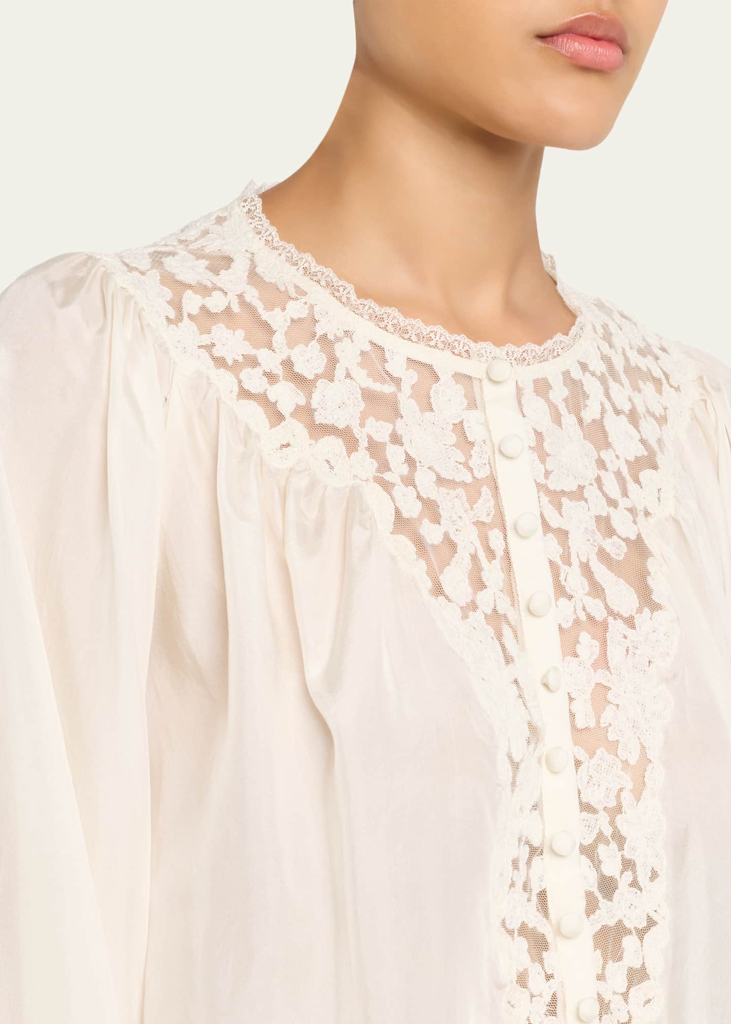 LoveShackFancy Carine Silk Lace Blouse - Bergdorf Goodman