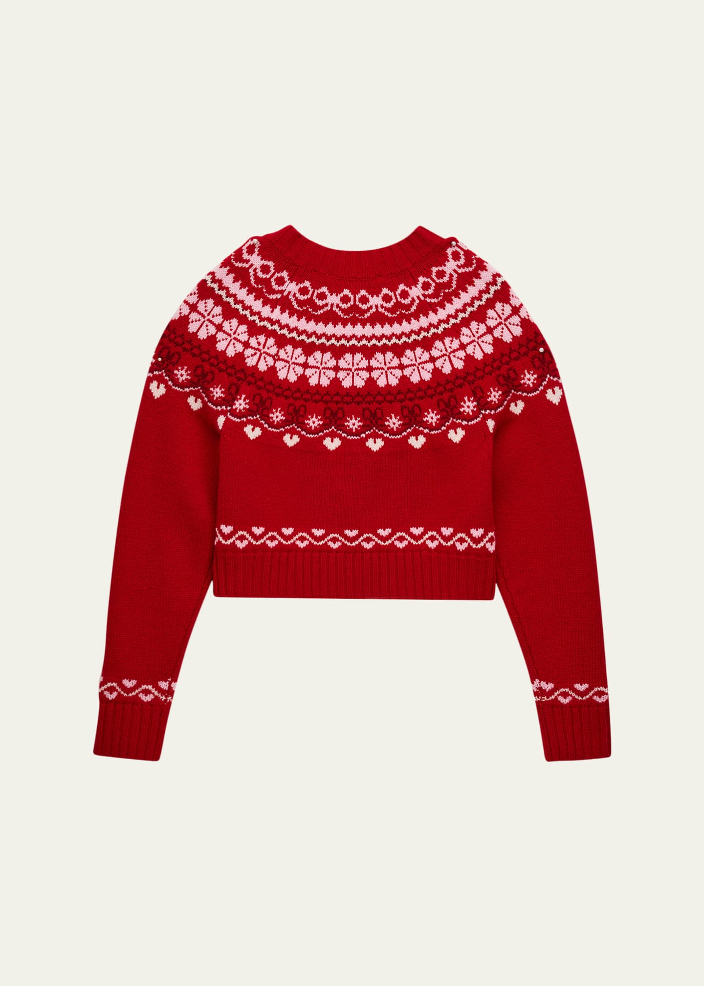 LoveShackFancy Girl's Wrenna Tween Fair Isle Wool Cardigan, Size S-L ...