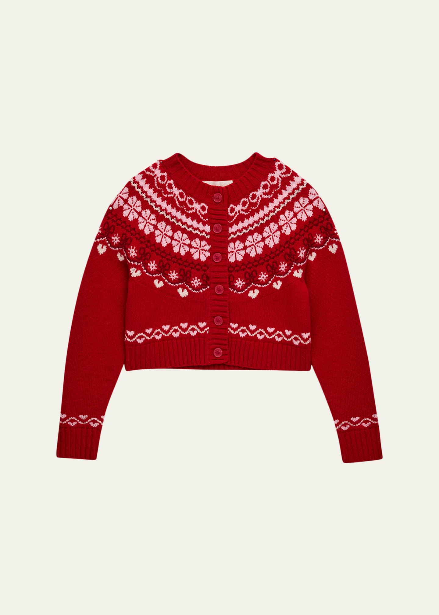 LoveShackFancy Girl's Wrenna Tween Fair Isle Wool Cardigan, Size S-L ...