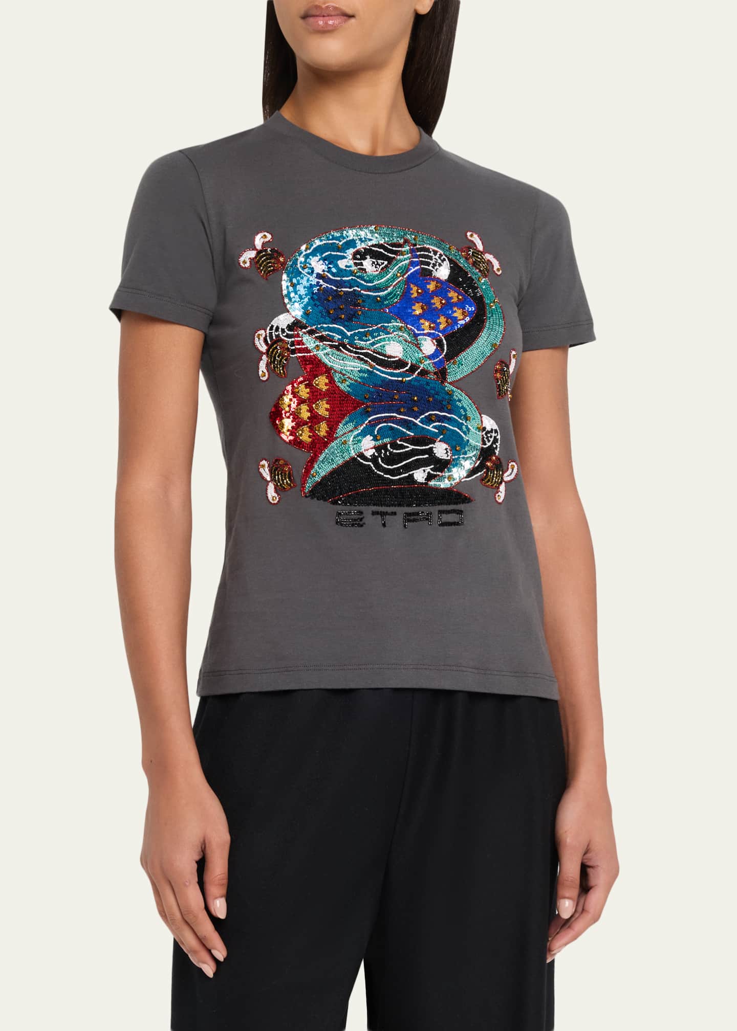 Etro Short-Sleeve Embroidered Graphic T-Shirt - Bergdorf Goodman
