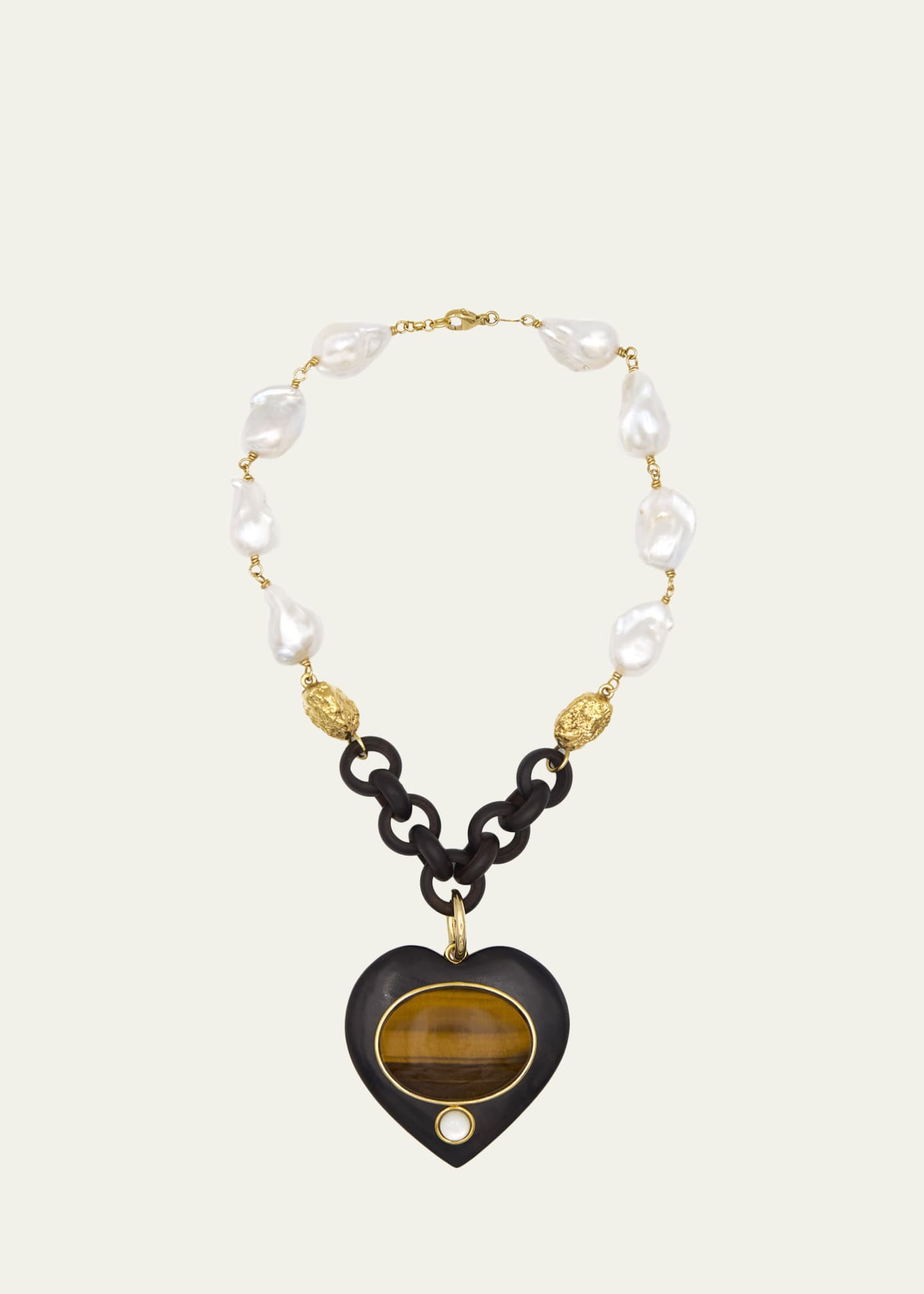 Grazia And Marica Vozza Ebony and Pearl Necklace with Tiger's Eye Heart ...