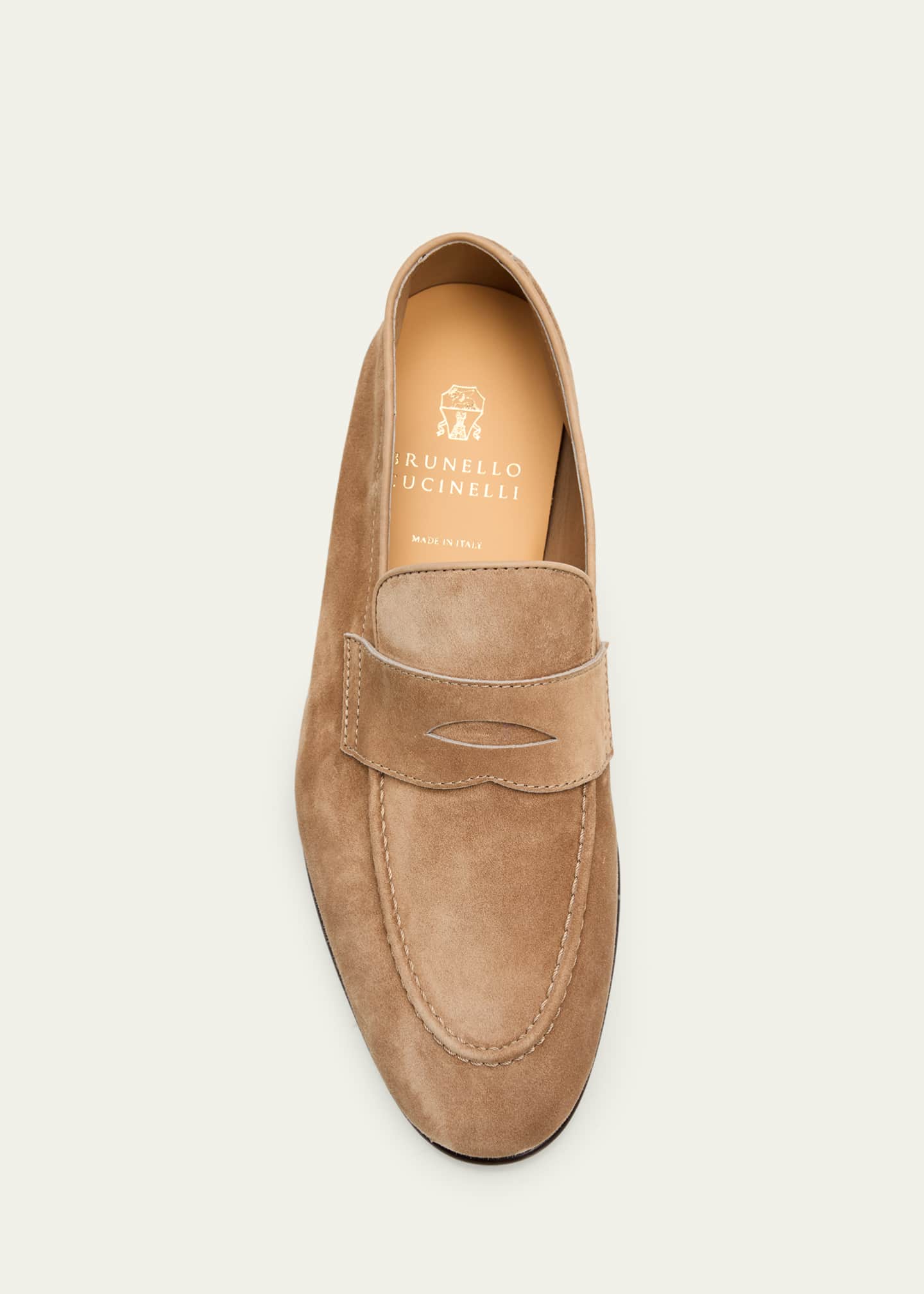 Brunello Cucinelli Men's Leather Apron-Toe Penny Loafers - Bergdorf Goodman