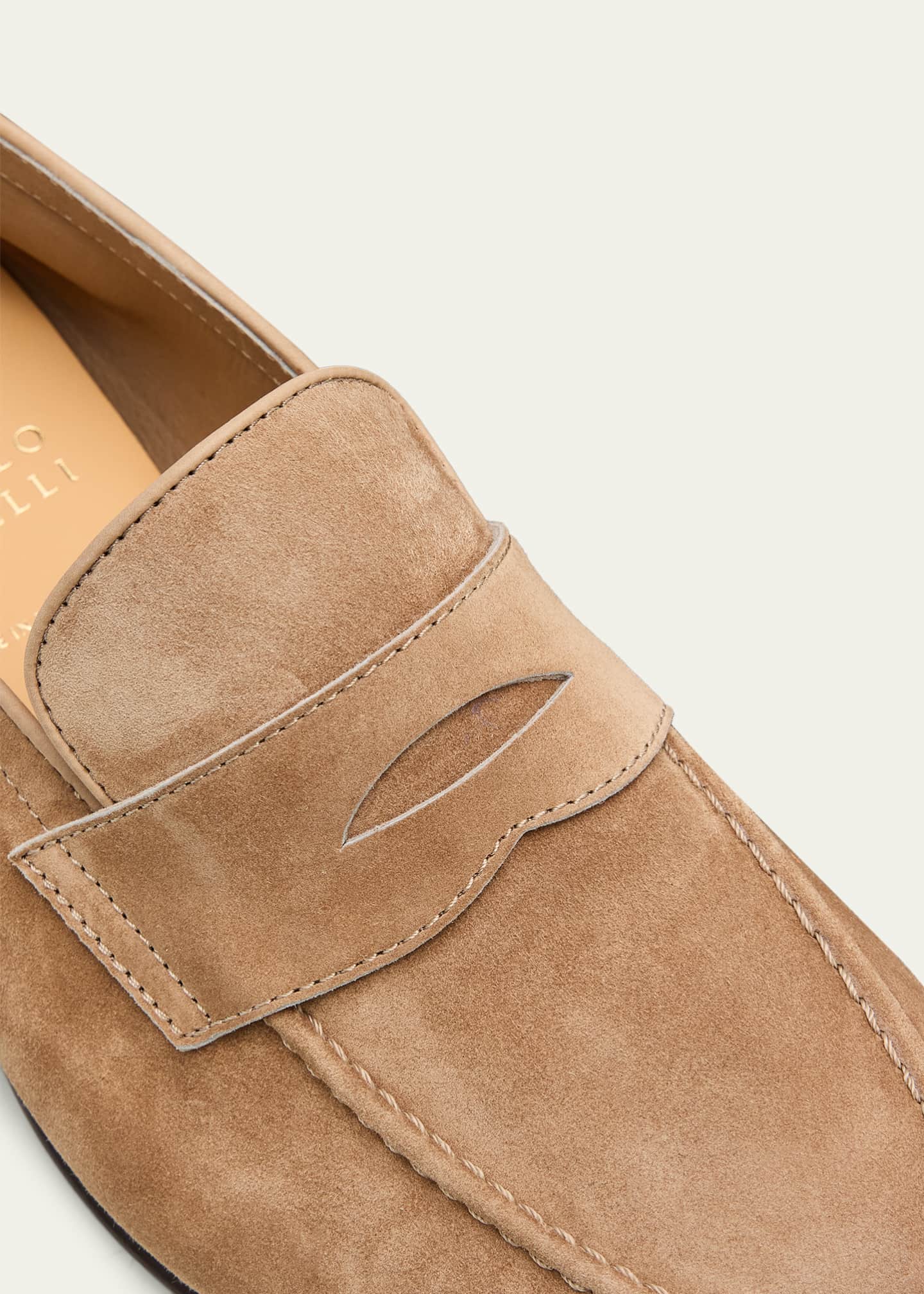 Brunello Cucinelli Men's Leather Apron-Toe Penny Loafers - Bergdorf Goodman