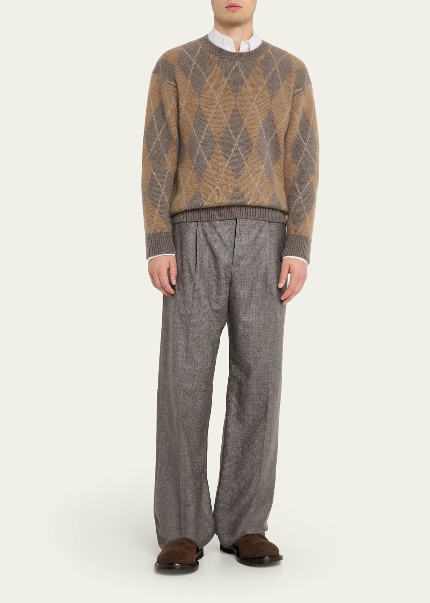 FRAME Men's Wide-Leg Flannel Trousers - Bergdorf Goodman