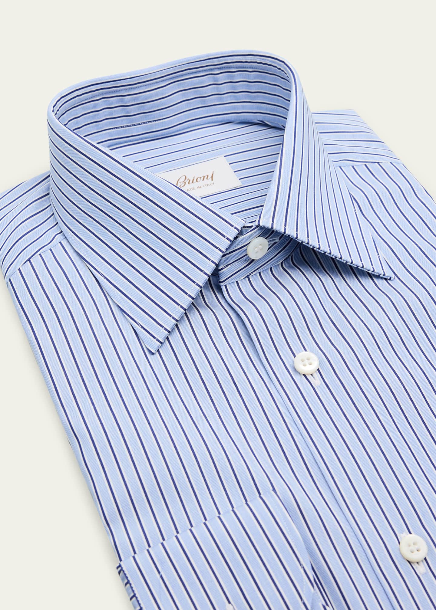 Brioni Men's Cotton Pinstripe Point Collar Dress Shirt - Bergdorf Goodman