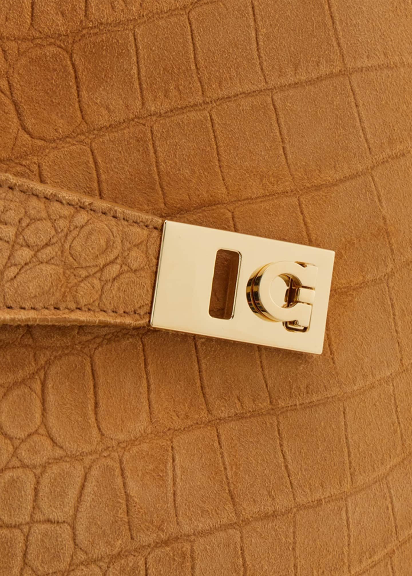 Ferragamo Hug Croc-Embossed Suede Shoulder Bag - Bergdorf Goodman