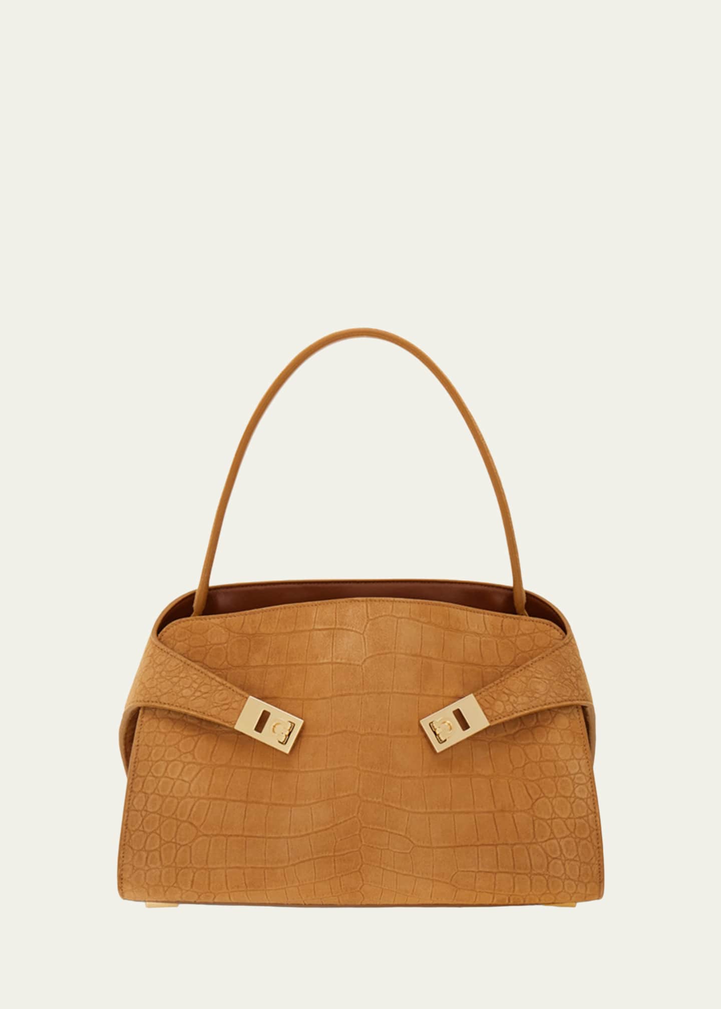 Ferragamo Hug Croc-Embossed Suede Shoulder Bag - Bergdorf Goodman