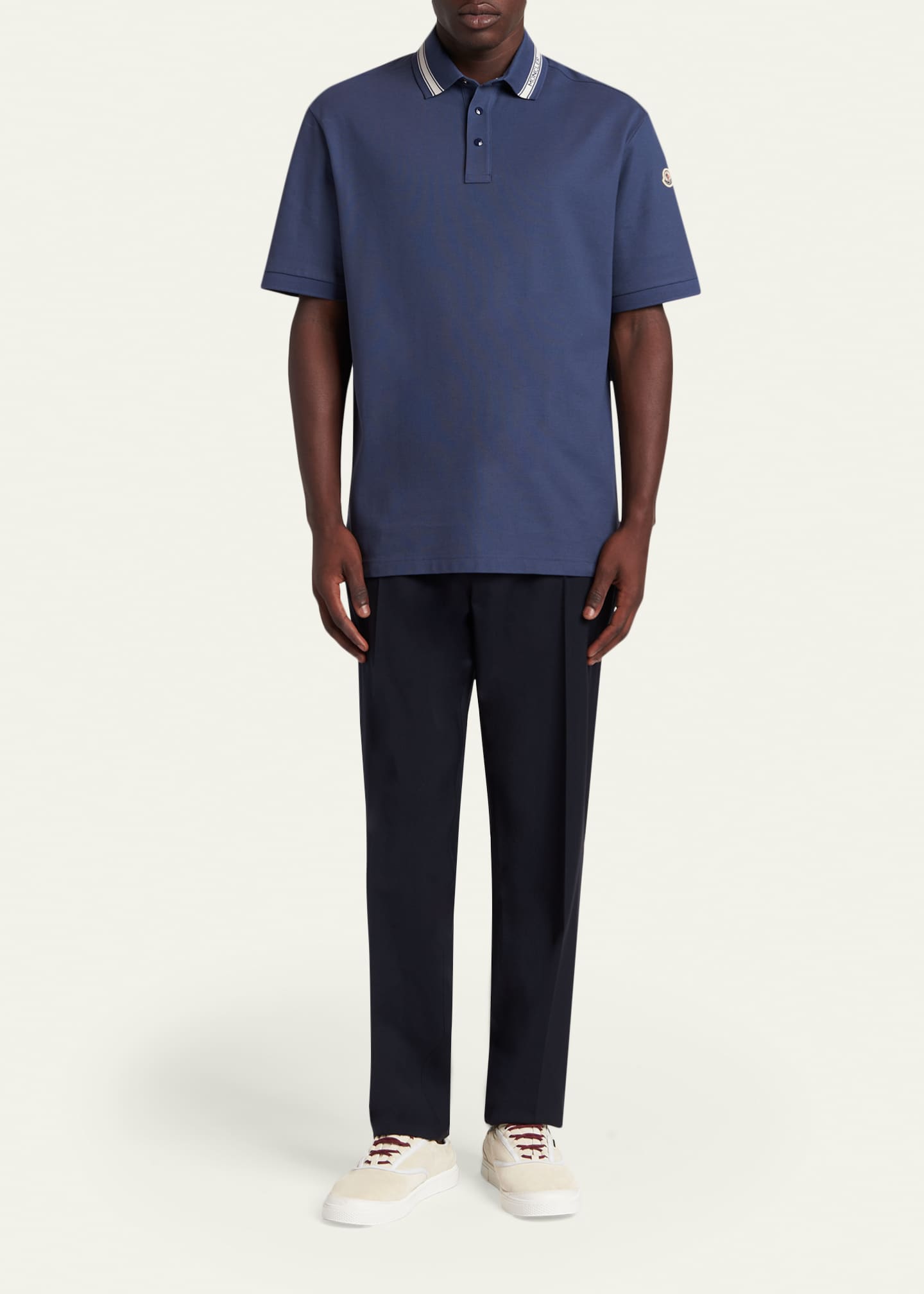 Moncler Men's Stripe-Trim Cotton Pique Polo Shirt - Bergdorf Goodman