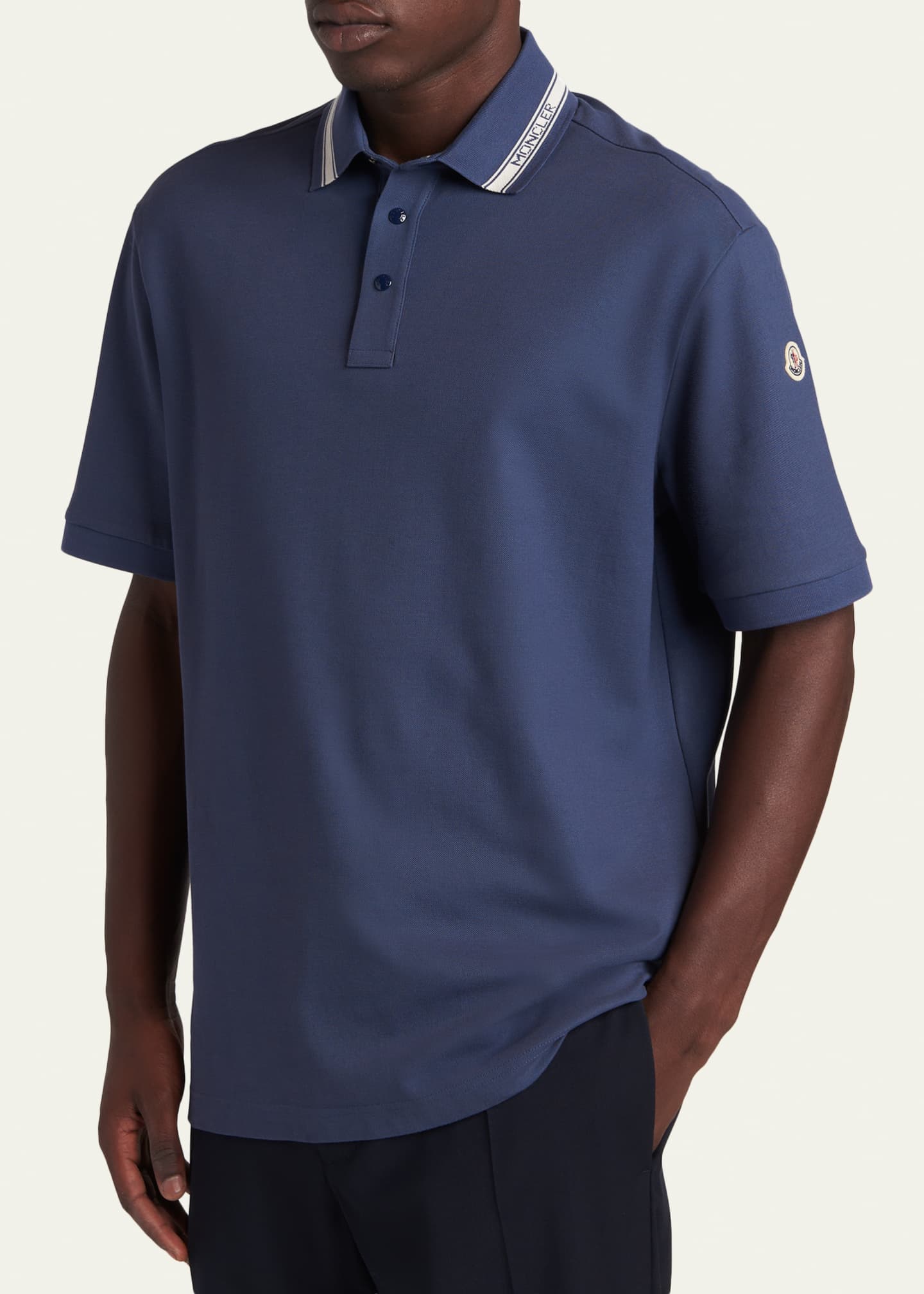 Moncler Men's Stripe-Trim Cotton Pique Polo Shirt - Bergdorf Goodman