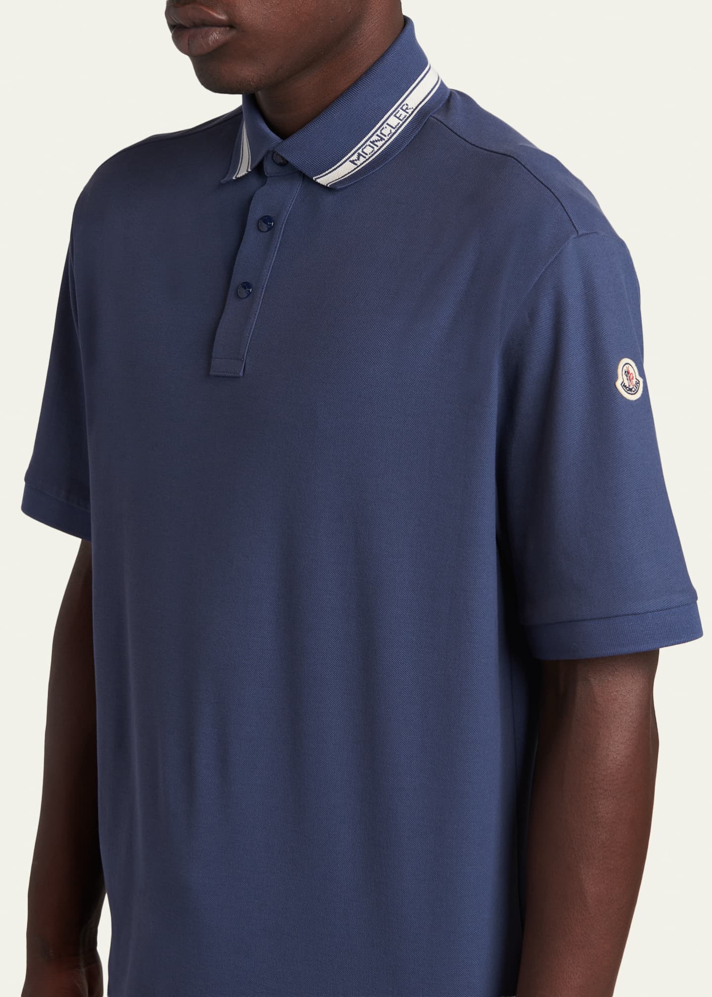 Moncler Men's Stripe-Trim Cotton Pique Polo Shirt - Bergdorf Goodman