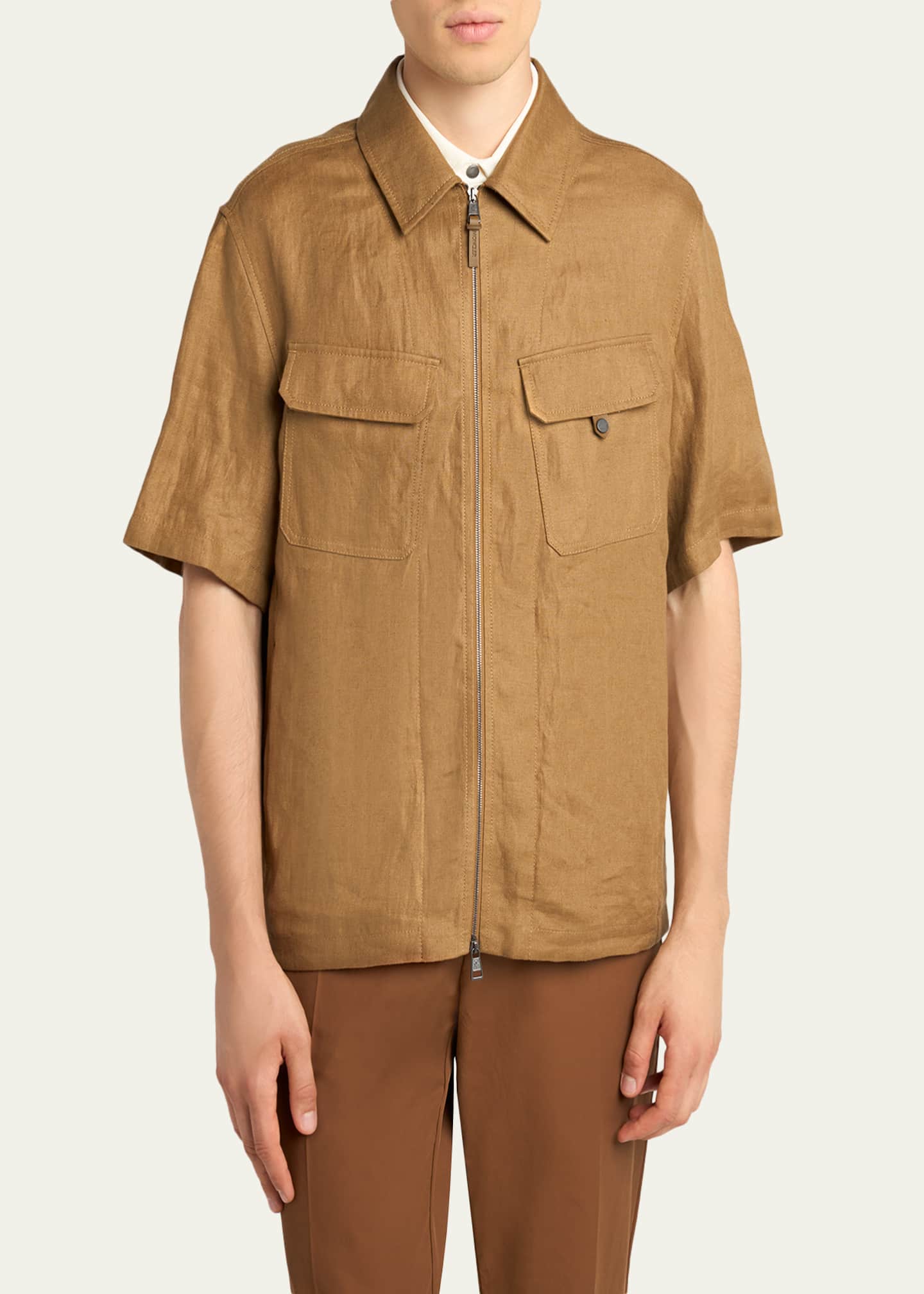 Moncler Men's Flax Short-Sleeve Utility Shirt - Bergdorf Goodman