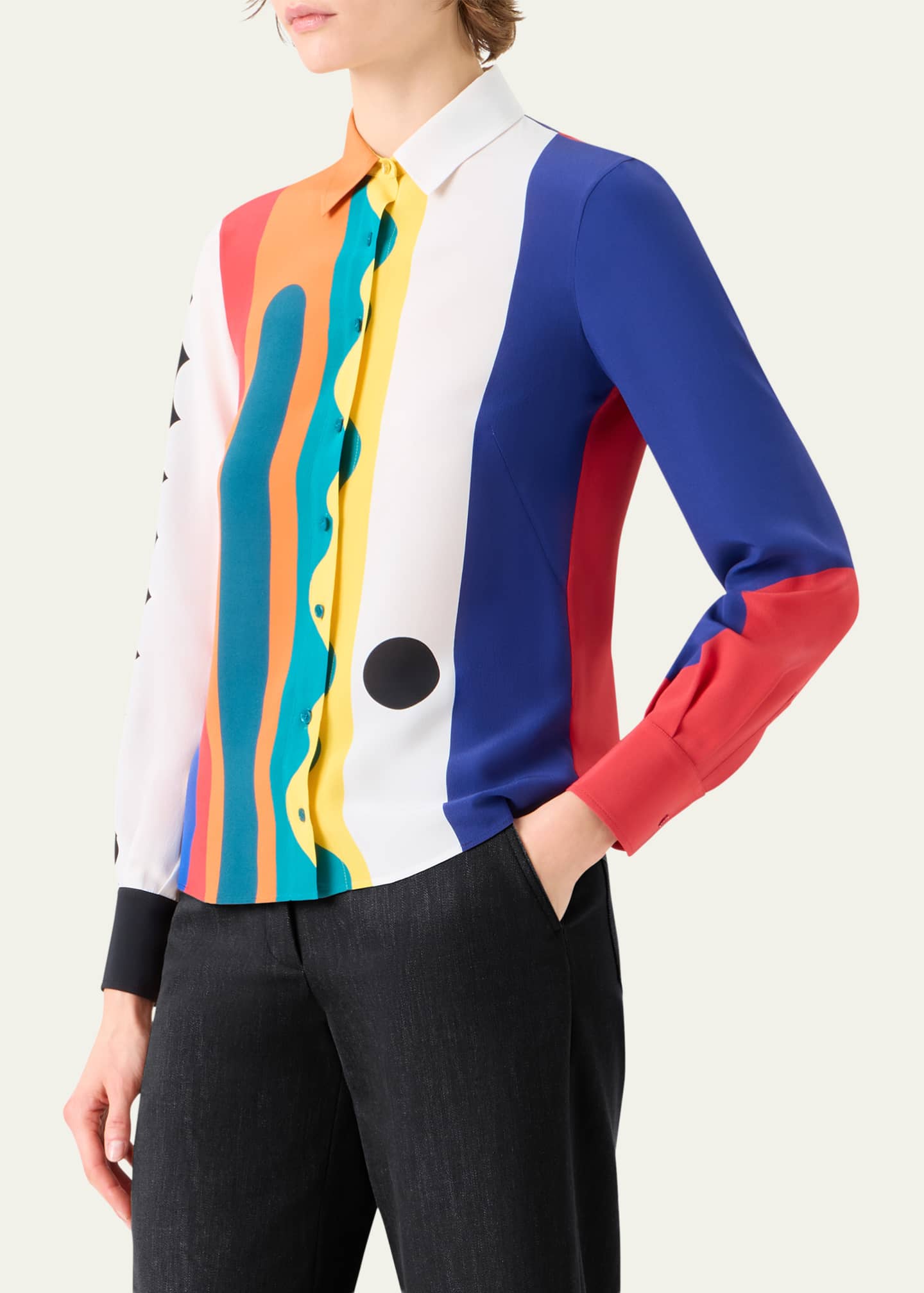 Akris Abstract-Print Silk Crepe Button-Down Shirt - Bergdorf Goodman